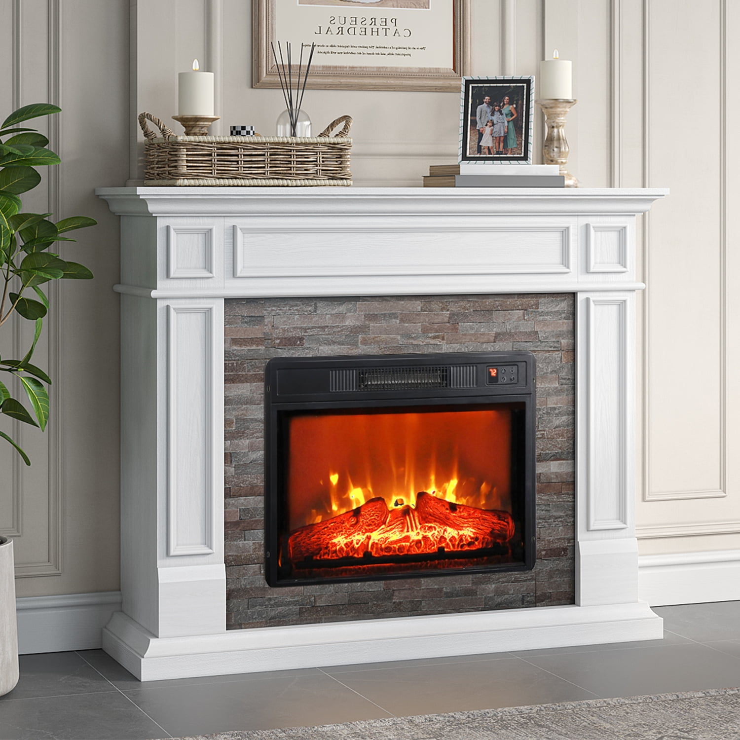 LGHM 44" Electric Fireplace with Mantel, Free Standing Fireplace Heater ...