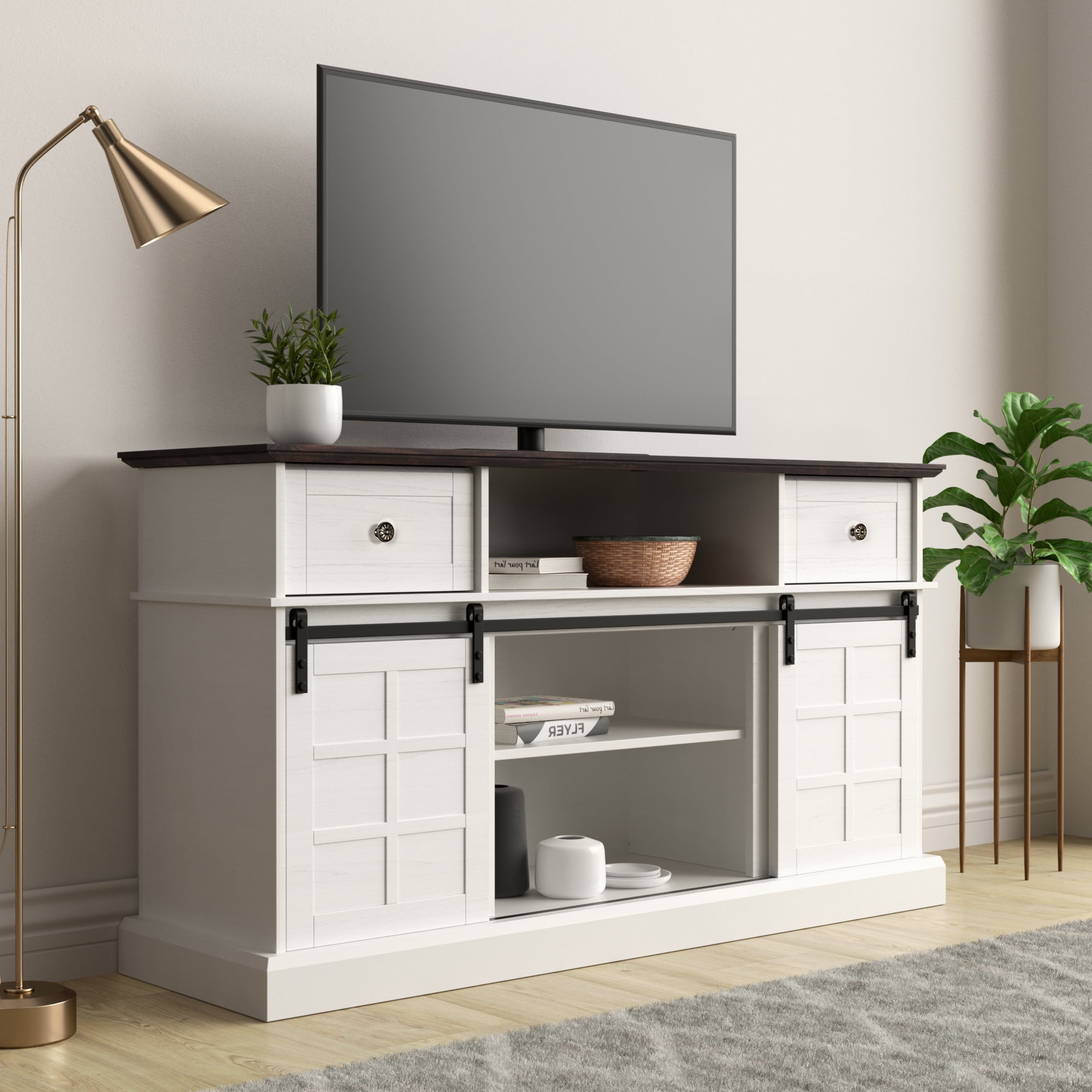 Walker Edison 58" Modern 2-Door TV Stand for TVs up to 65” with Rattan ...