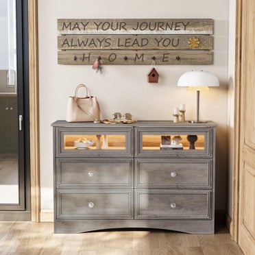Pemberly Row Contemporary 5-Drawer Wood Indoor Chest in Soft Gray ...