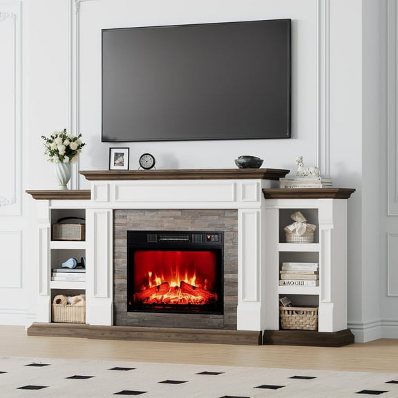 70” Fireplace TV Stand for 80 Inch TV, Farmhouse TV Stand with 42 ...