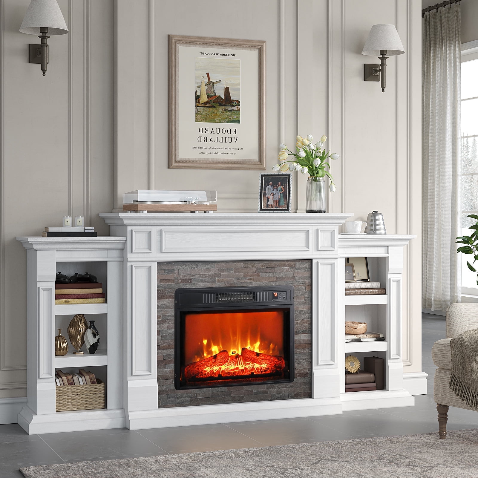 "LGHM 70"" Electric Fireplace Stand, 1400W Entertainment Center for 80 ...