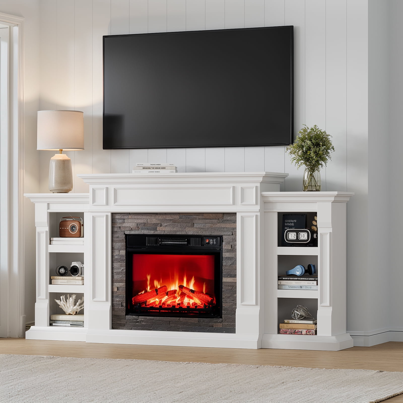 "LGHM 70"" Electric Fireplace Stand, 1400W Entertainment Center for 80 ...