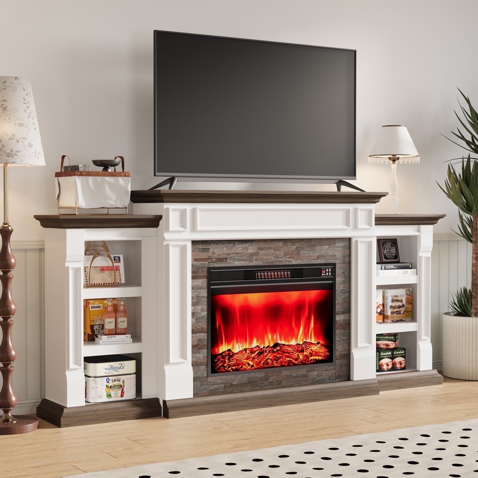 LGHM 80" Electric Fireplace TV Stand with Mantel, Farmhouse ...