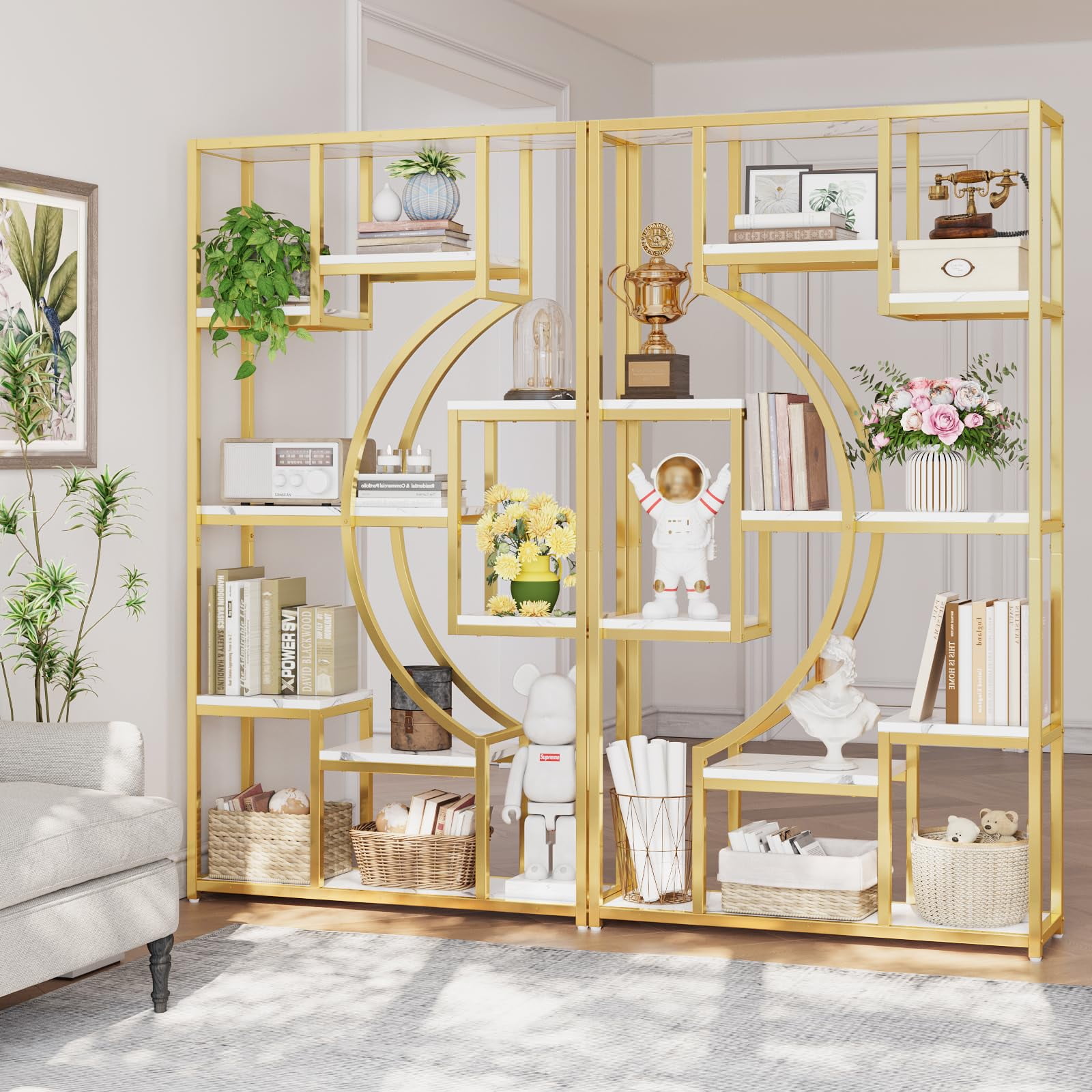 LGHM 9-Shelf Bookshelves 2 Pack, Modern 71 Inch Tall Bookcases with ...