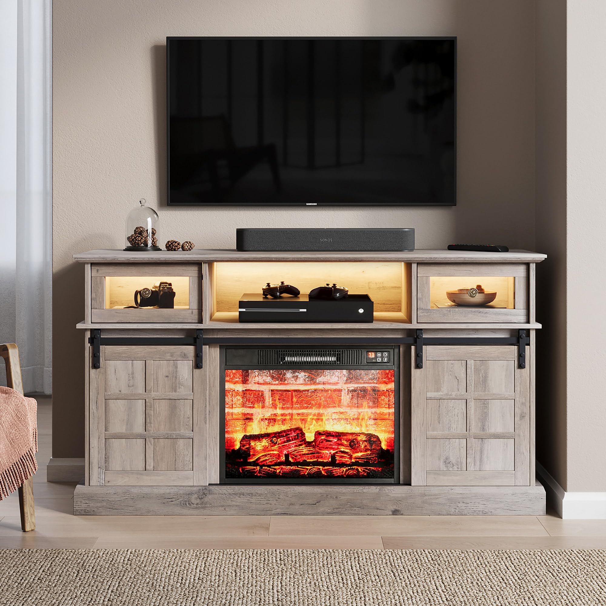 LGHM Fireplace TV Stand for TVs Up to 65", LED Light Entertainment ...