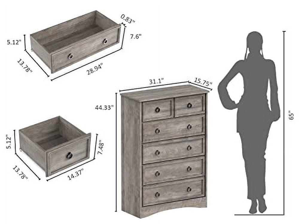 LGHM Modern 6 Drawer Dresser, Dressers for Bedroom, 44.33" Tall Chest ...