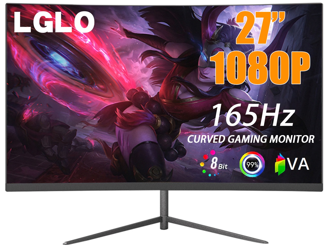 LGLO 27'' 165Hz Curved PC Gaming Monitor FHD 1920 x 1080 Built-in ...