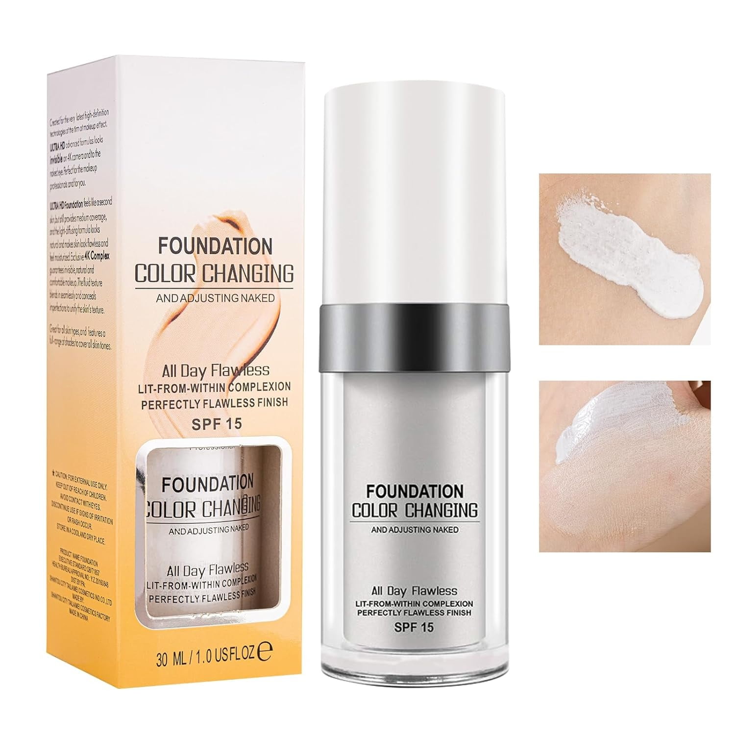 LGM Foundation Colour Changing. Corrects skin tone. Moisturises. Sun protection value 15. Colour ...