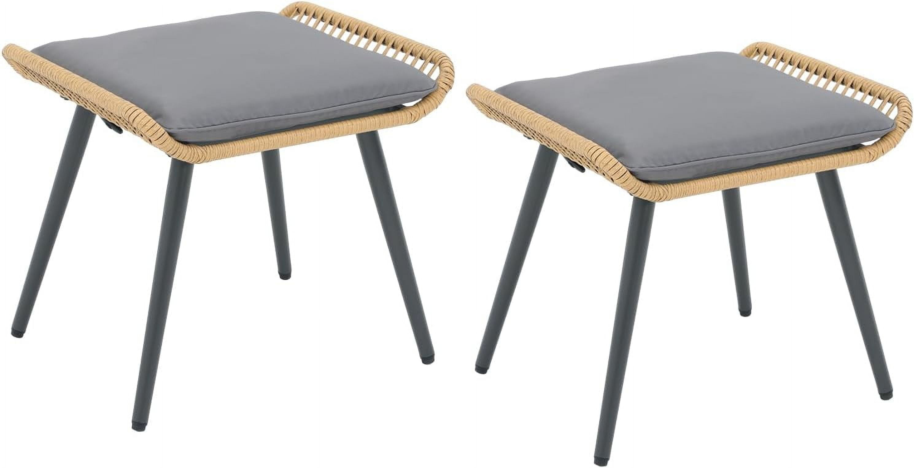 LGOOD Outdoor Wicker Ottoman Set of 2, Patio Rattan Ottomans with Seat ...