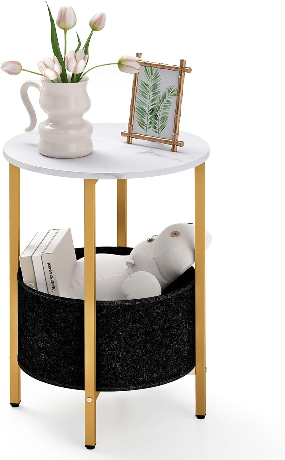 LGOOD Round End Table with Storage, Sofa Side Table with Removable ...