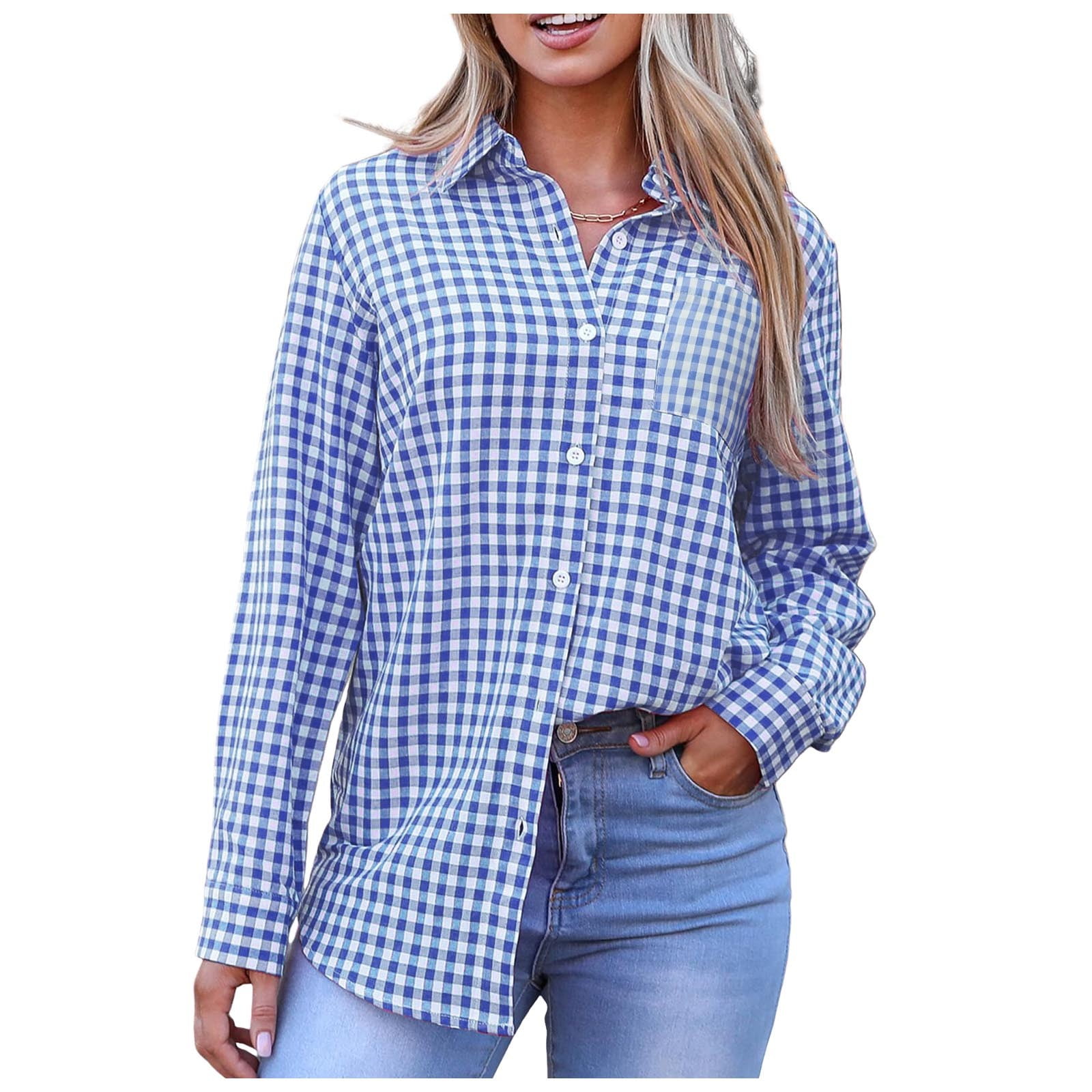 LGhxcb Long Sleeve Plaid Shirt for Women Flannel Button Down Shirts ...