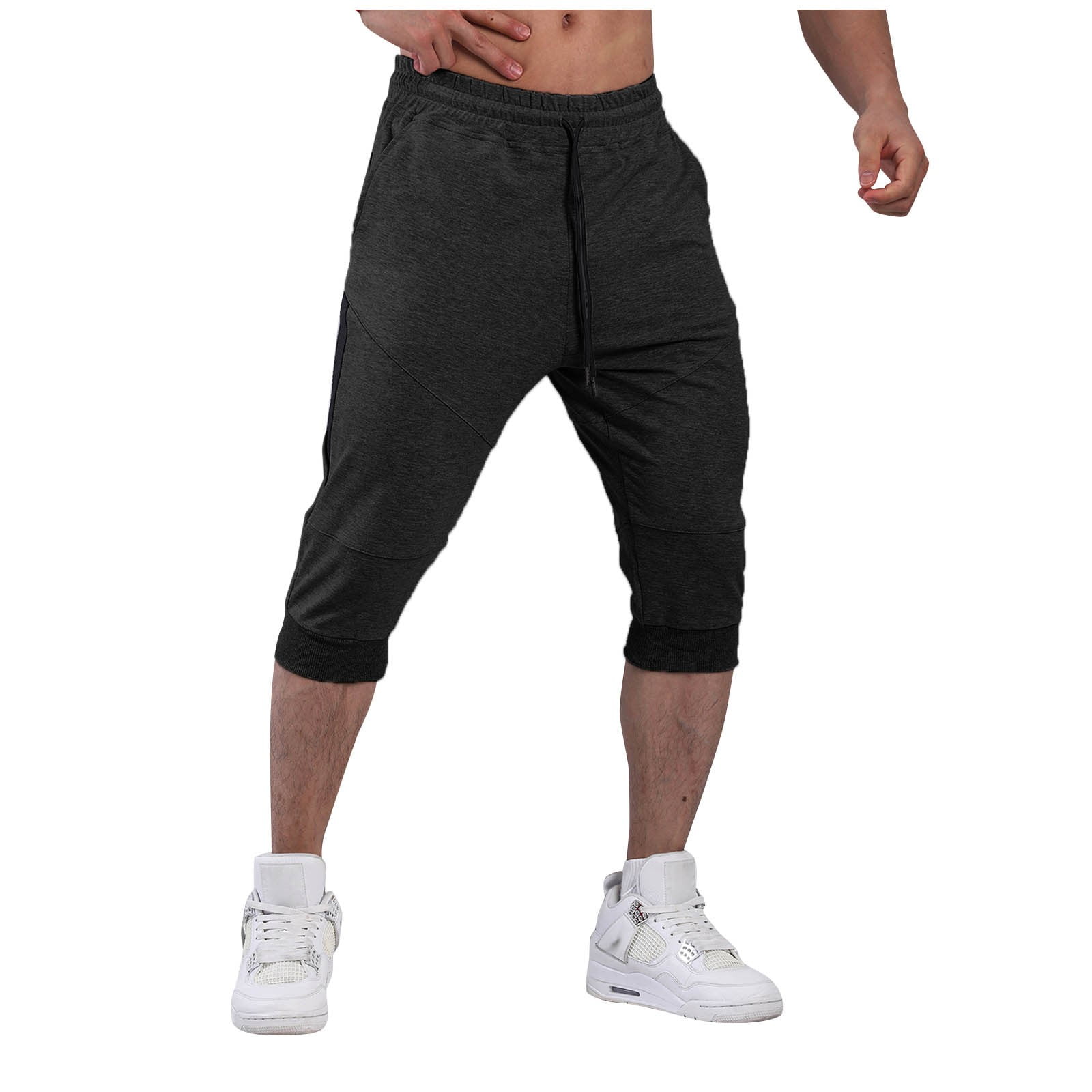 LGhxcb Male Breathable Elastic Sweat Wicking Sports Capri Pants ...