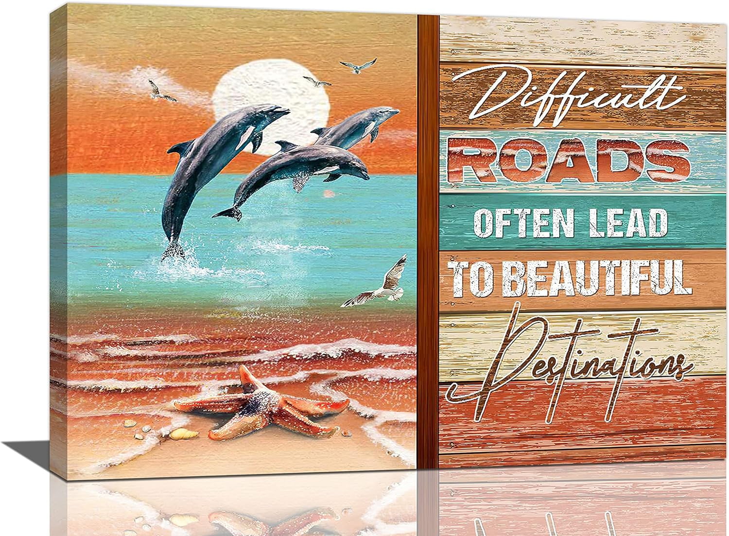LH137HB-Beach Dolphins Decor Wall Art Coastal Dolphin Sunrise Pictures ...