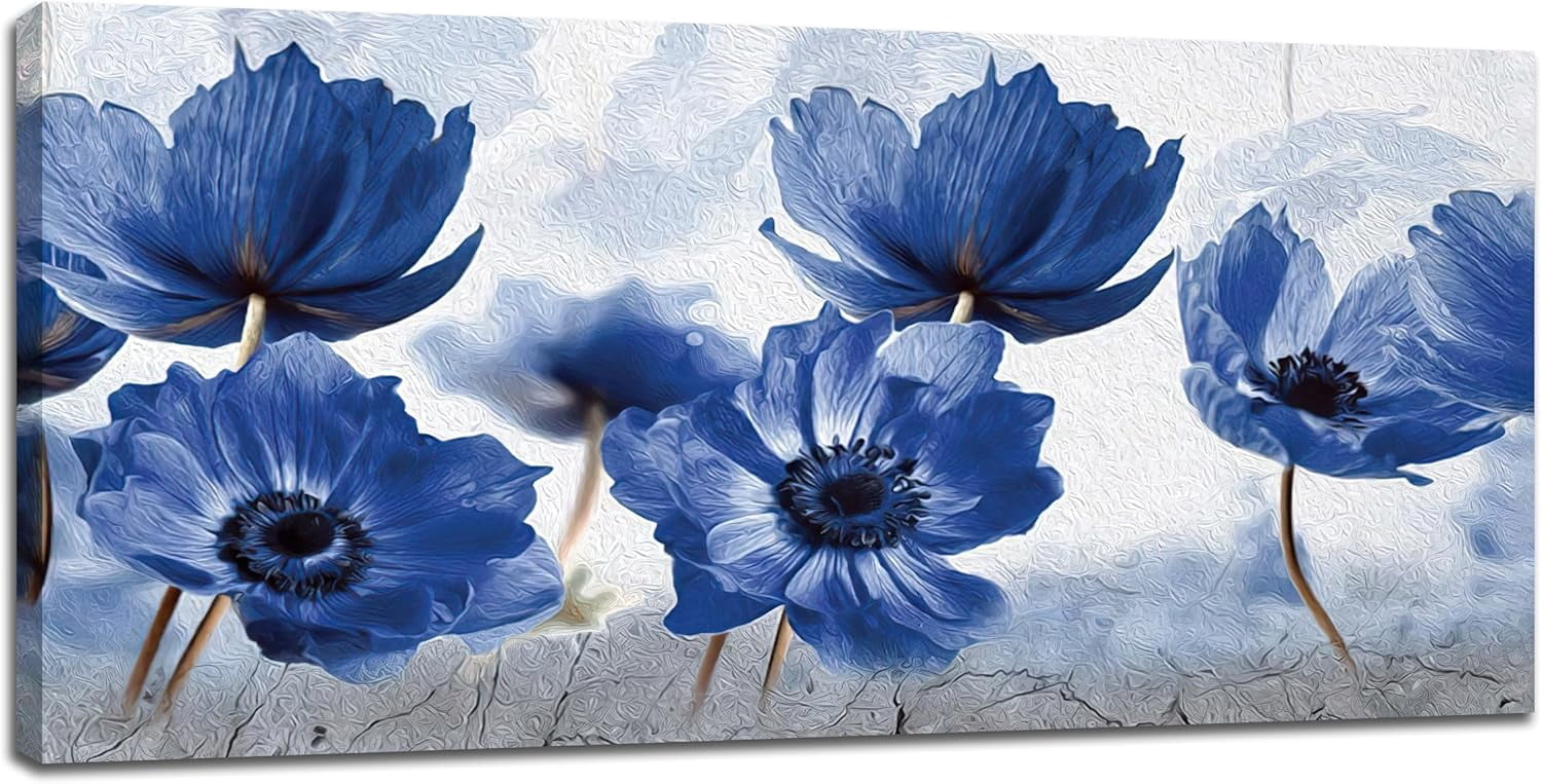 LH137HB-Blue Flower Wall Art Floral Pictures Wall Decor Large Master ...