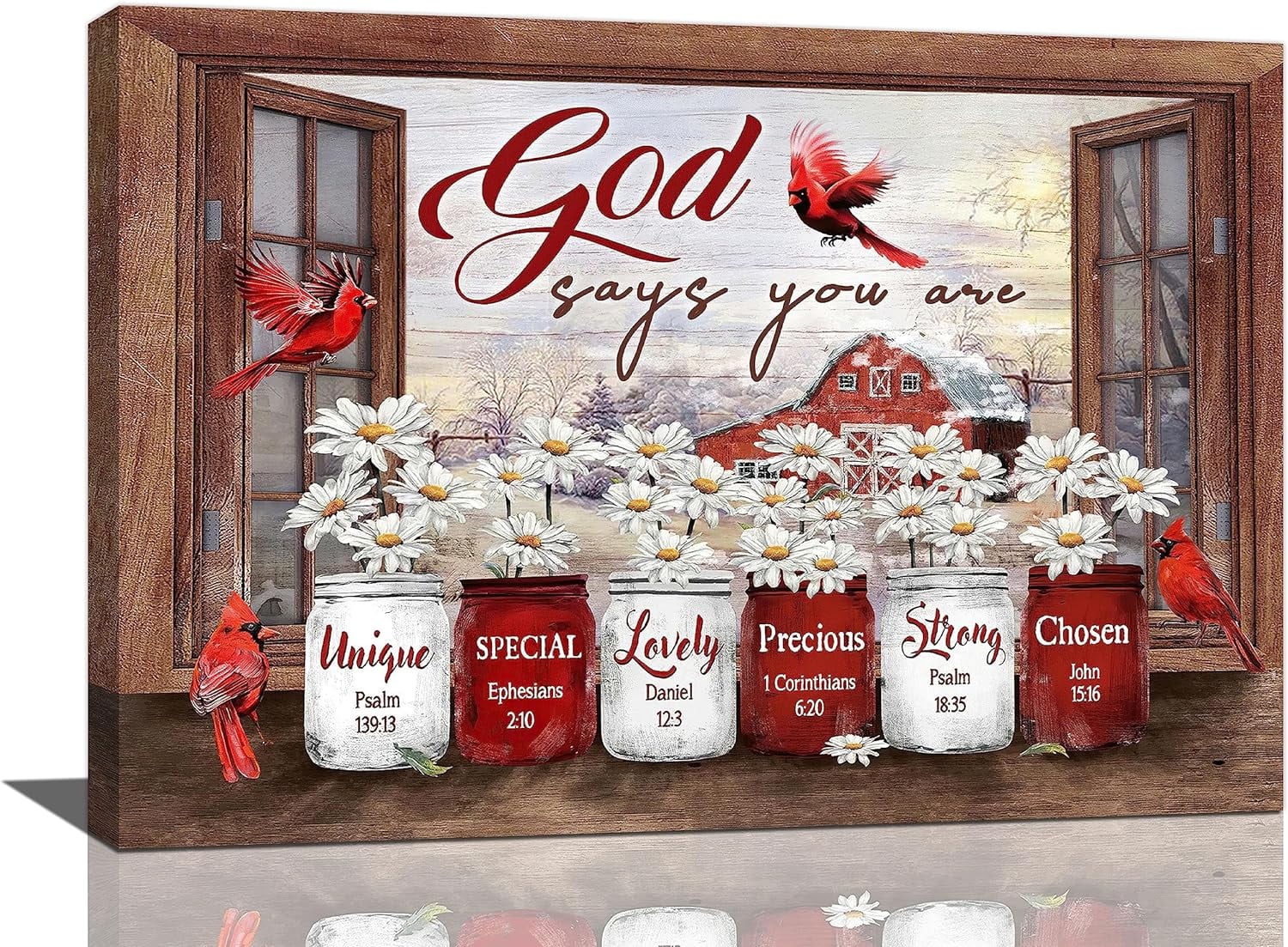 LH137HB-Cardinal Decor Wall Art Rustic Daisy Mason Jar Red Cardinal ...