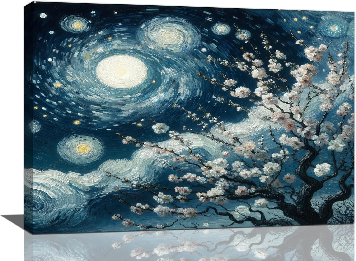 LH137HB-Cherry Blossom Wall Art Starry Night Floral Tree Pictures Wall Decor Nature Landscape ...