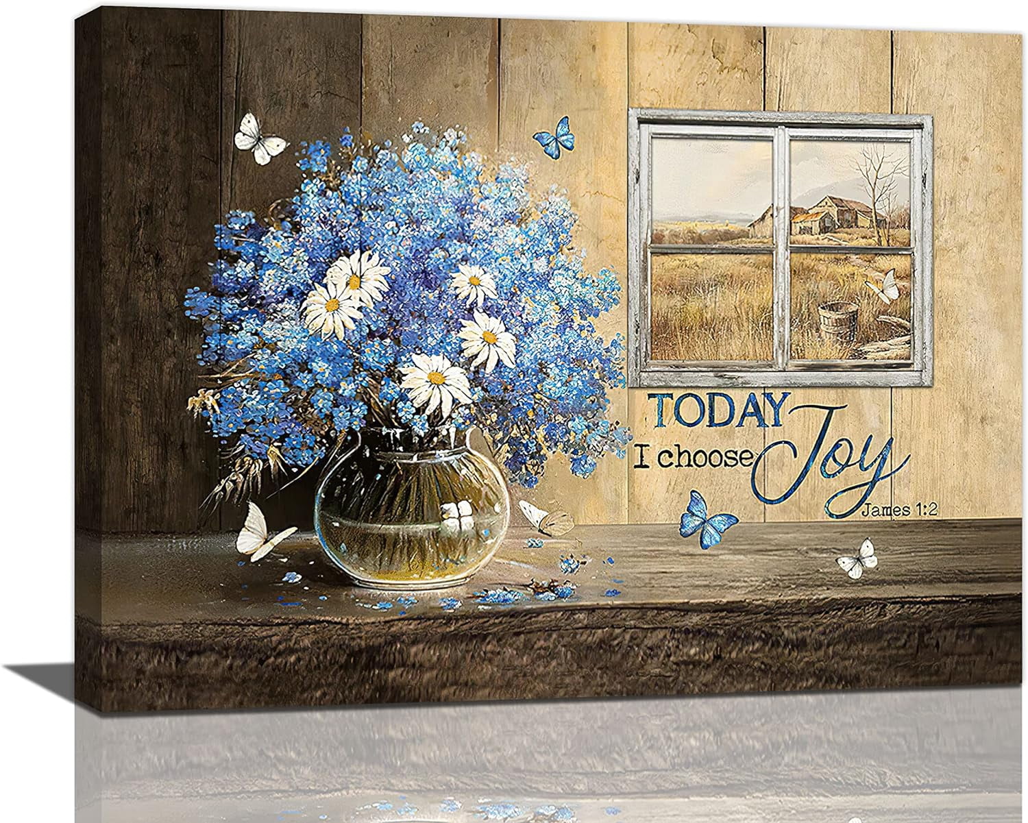 LH137HB-Farmhouse Daisy Decor Wall Art Rustic Daisy Butterfly Pictures ...