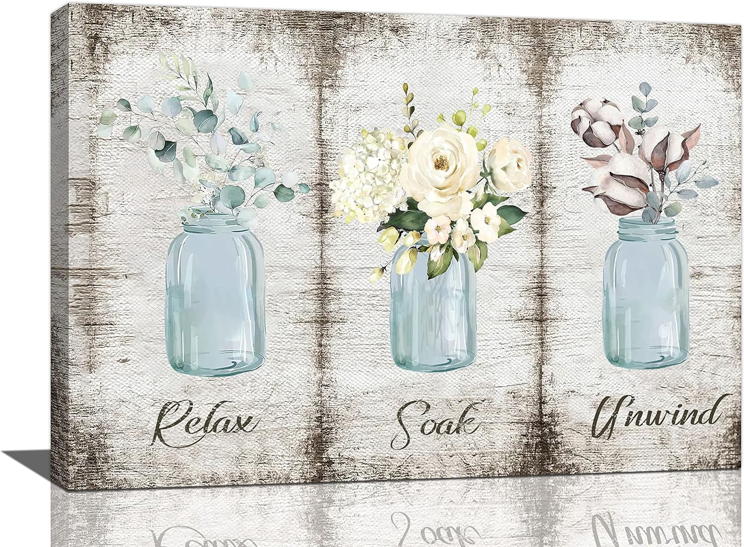 LH137HB-Farmhouse Floral Bathroom Wall Art Botanical Flower Mason Jar ...