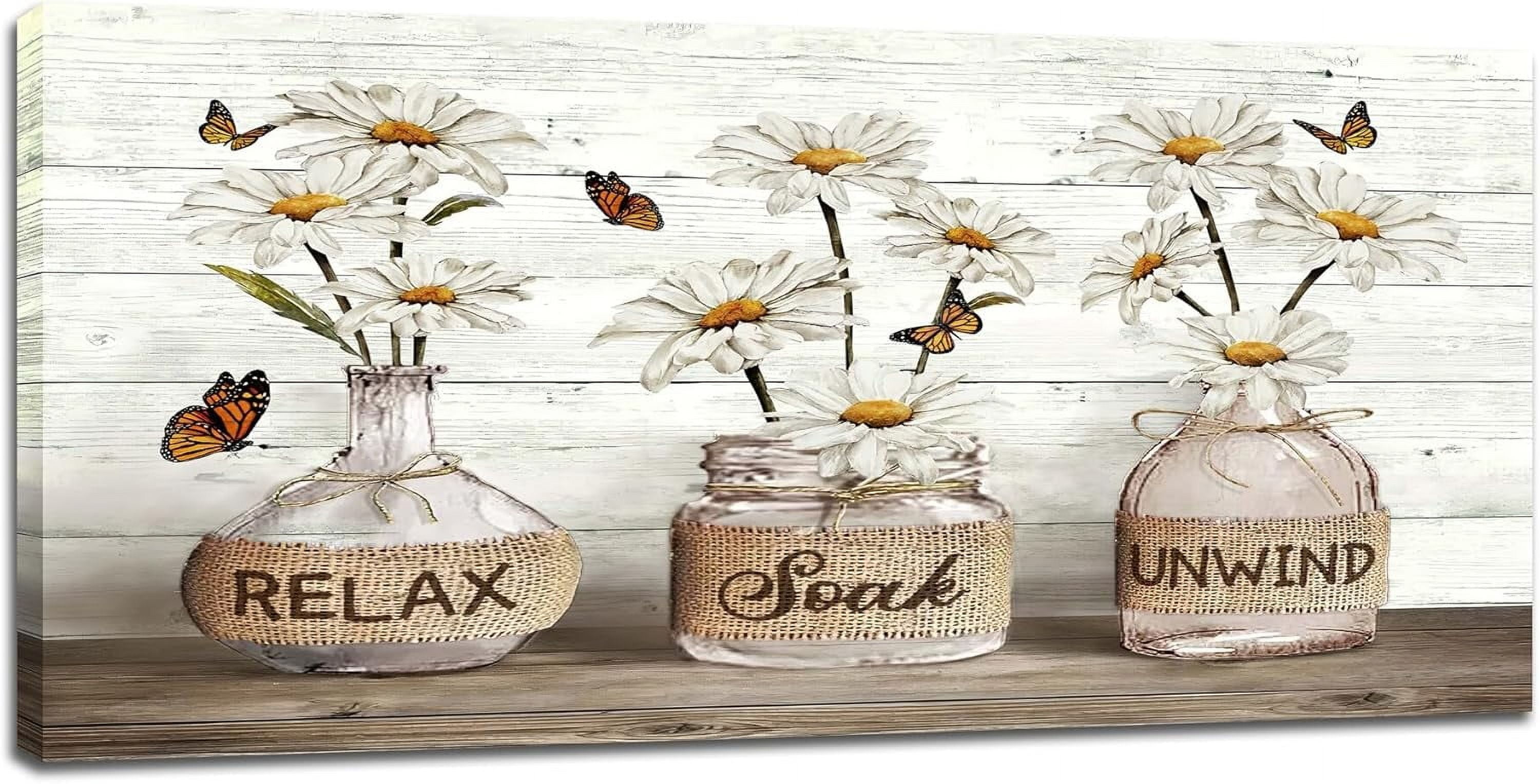 LH137HB-Farmhouse Large Bathroom Decor Wall Art Rustic White Daisy ...