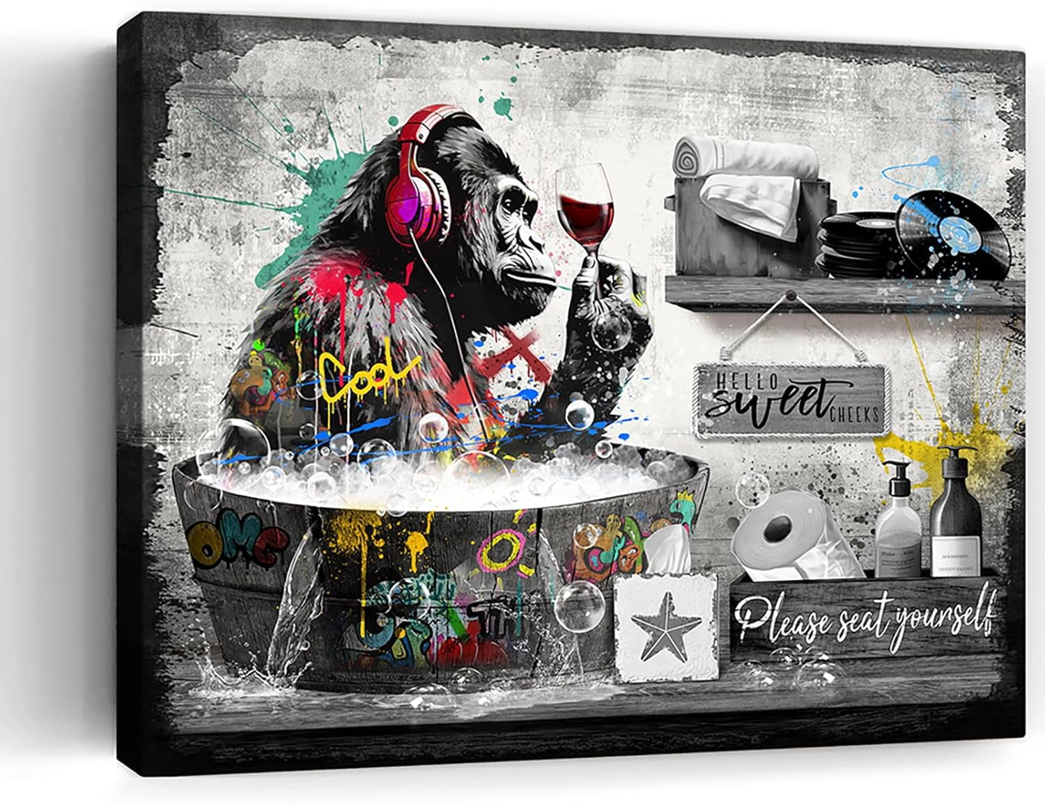 LH137HB-Funny Gorilla Bathroom Wall Art Farmhouse Graffiti Monkey in ...