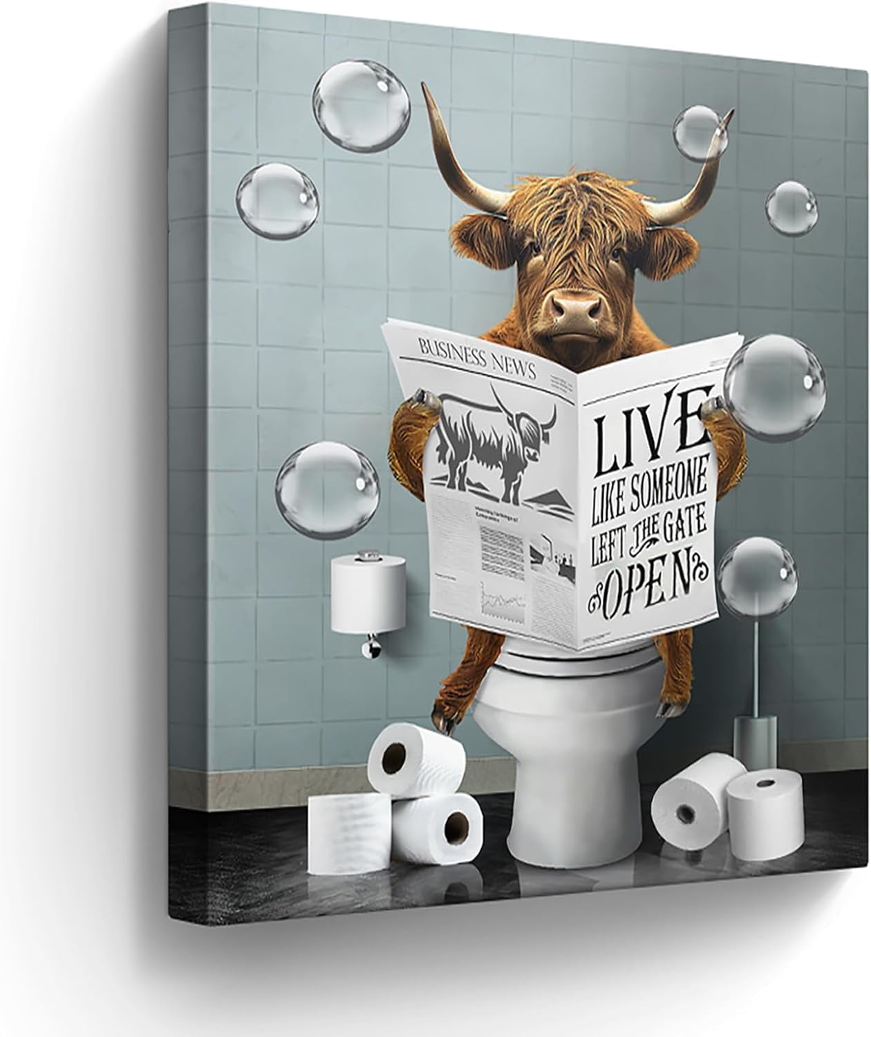 LH137HB-Funny Highland Cow in Toilet Wall Art Bathroom Pictures Wall ...