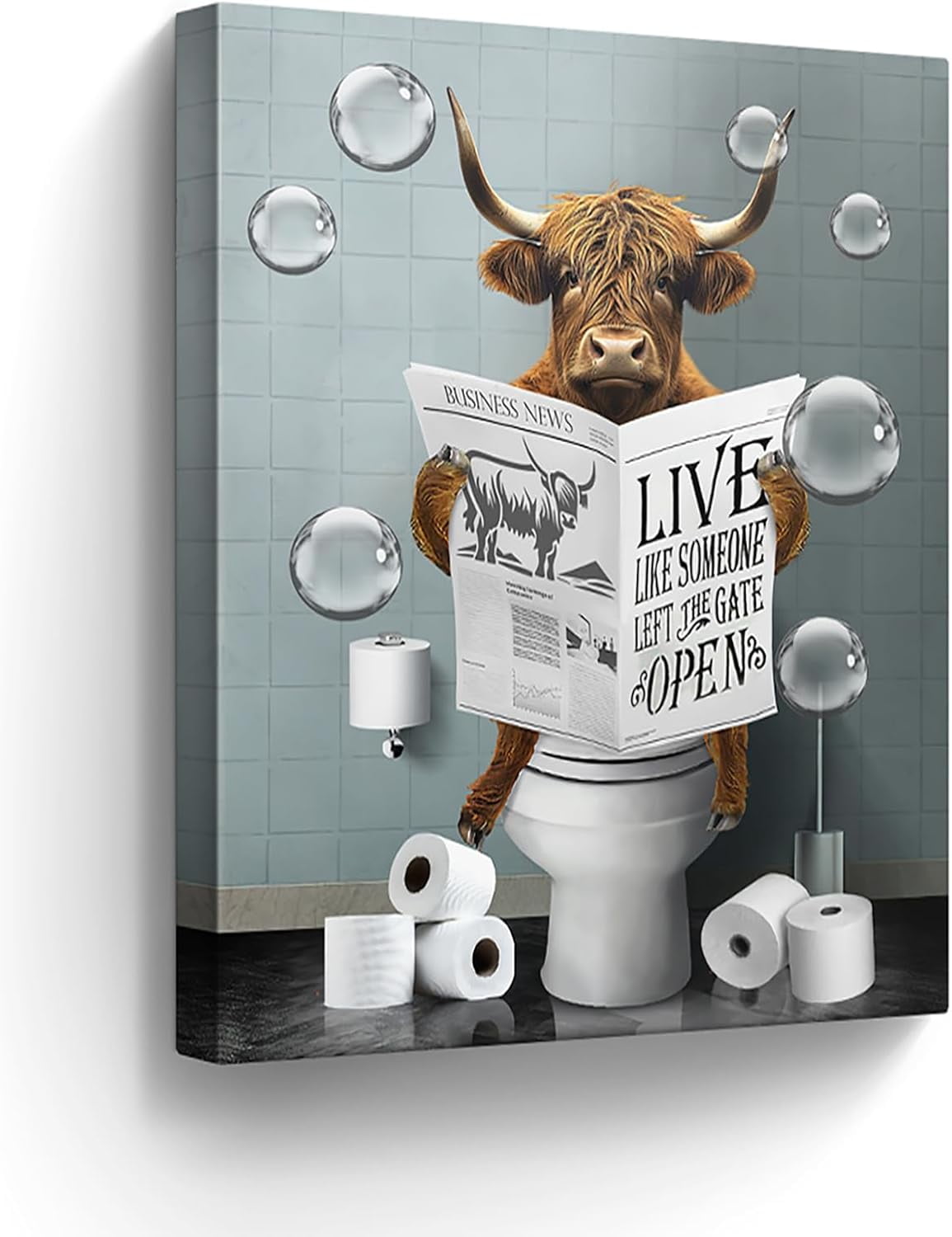 LH137HB-Funny Highland Cow in Toilet Wall Art Bathroom Pictures Wall ...