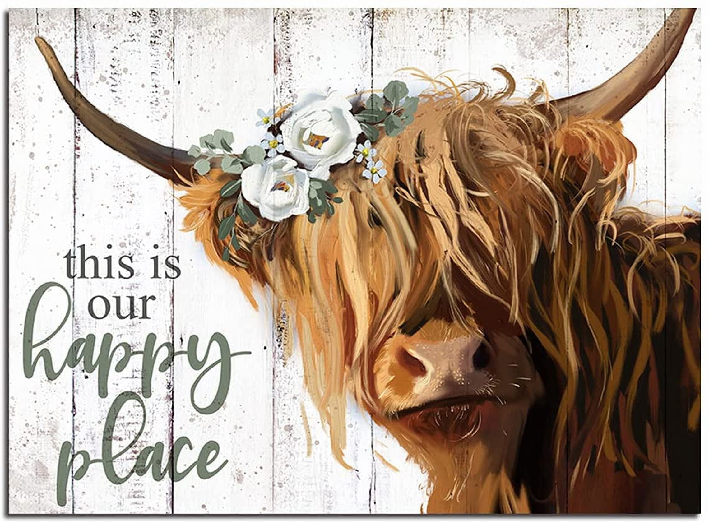 LH137HB-Highland Cow Wall Art - This is Our Happy Place Inspirational ...