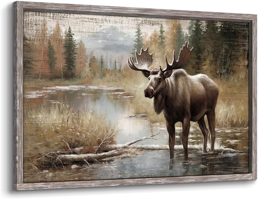 LH137HB- Moose Wooden Wall Art: Rustic Wildlife Animal Painting Large ...
