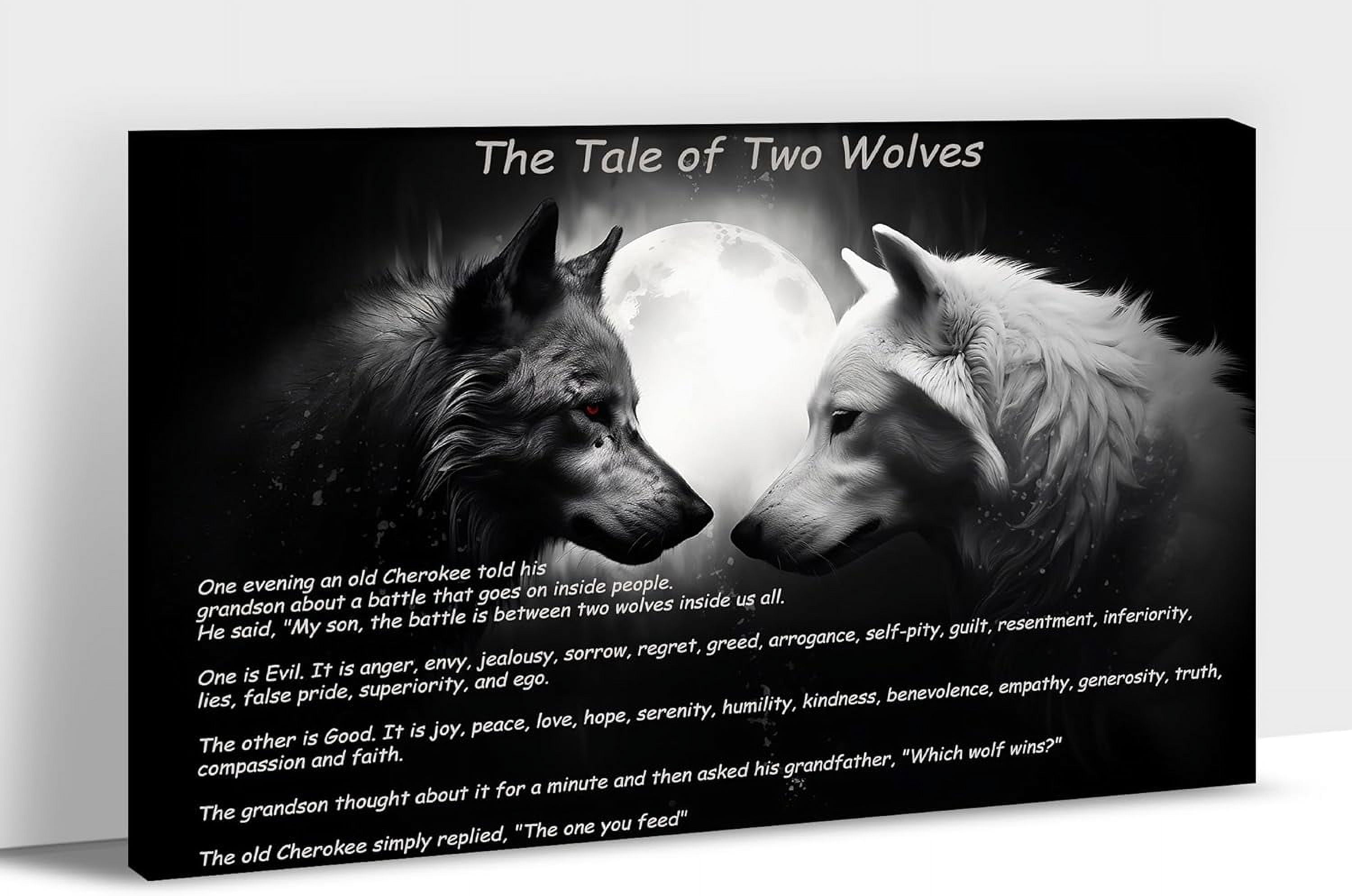 LH137HB-The Tale of Two Wolves Wall Art Canvas - Motivational Quotes ...
