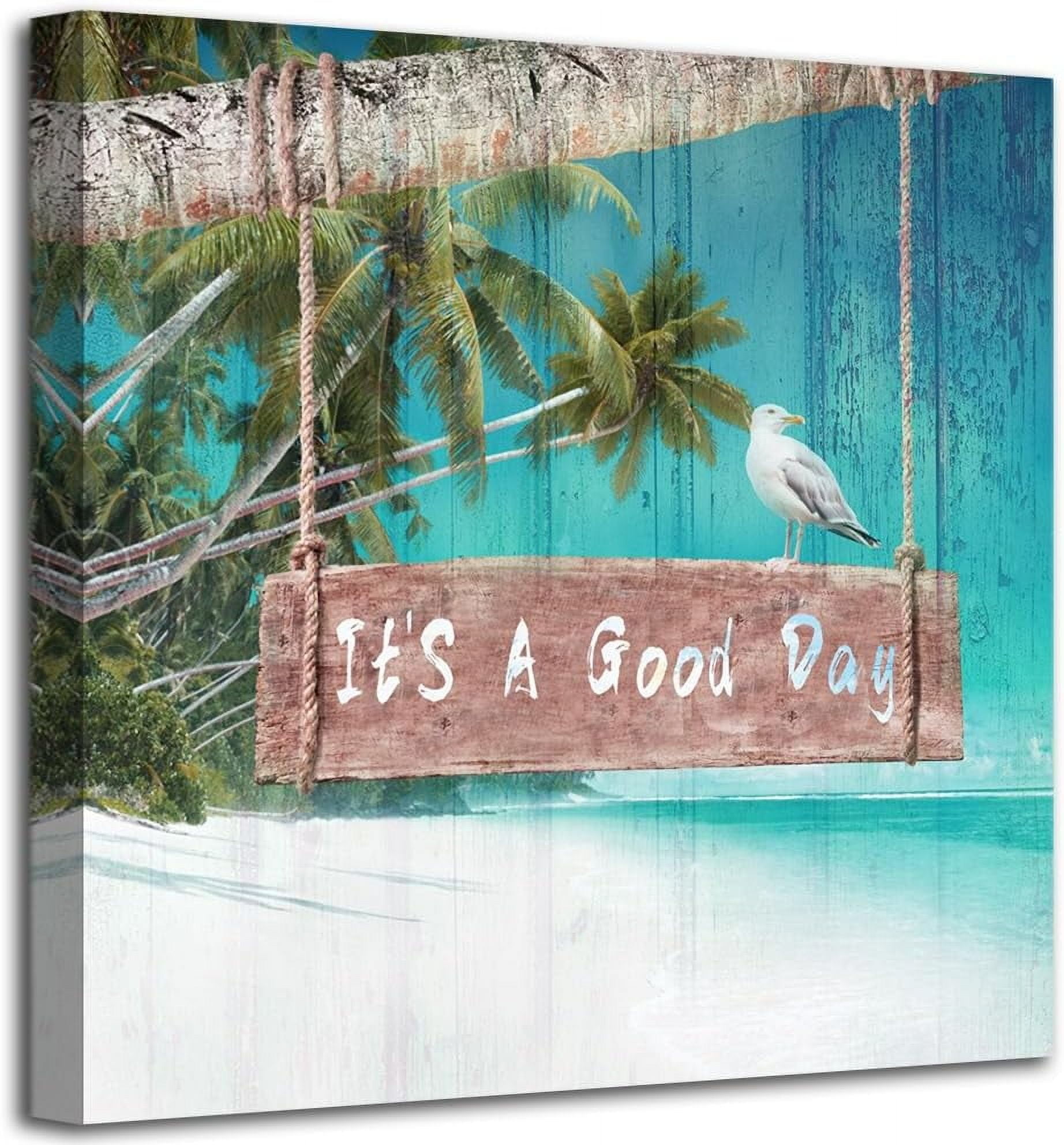 LH138HB-Bathroom Palm Tree Canvas Wall Art Coastal Artwork Seascape ...