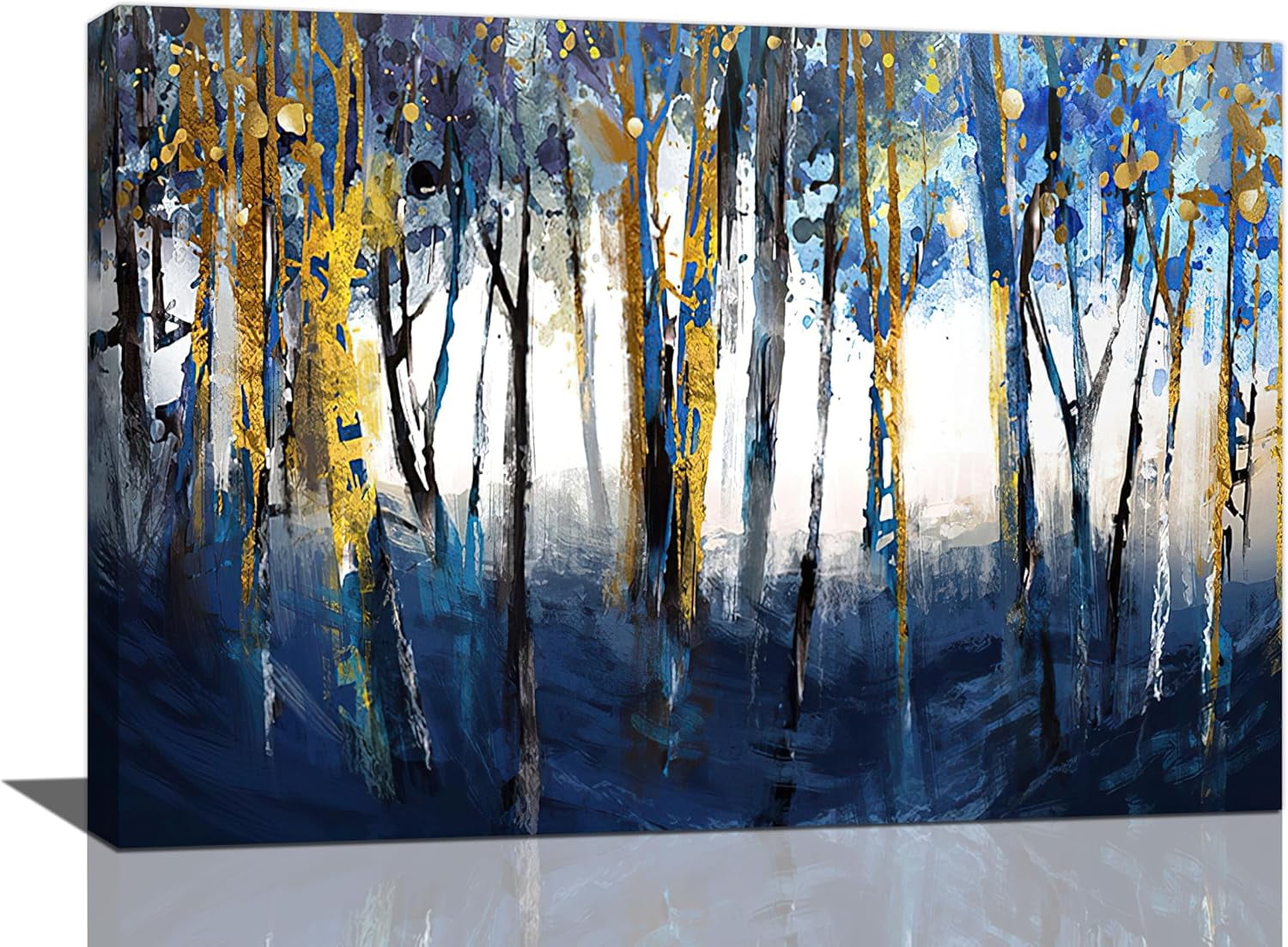 LH138HB-Blue and Gold Pictures Wall Decor Birch Tree Wall Art Large ...