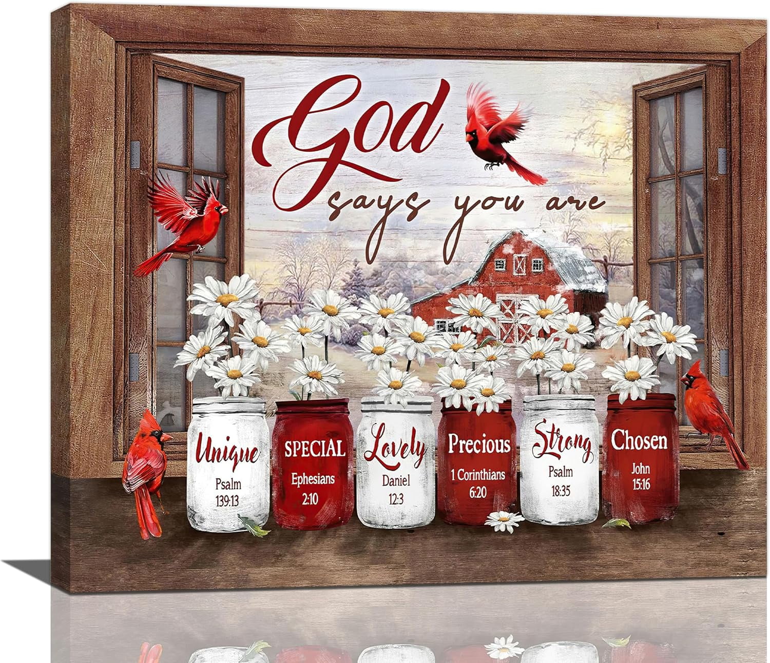 LH138HB-Cardinal Decor Wall Art Rustic Daisy Red Cardinal Pictures Wall ...