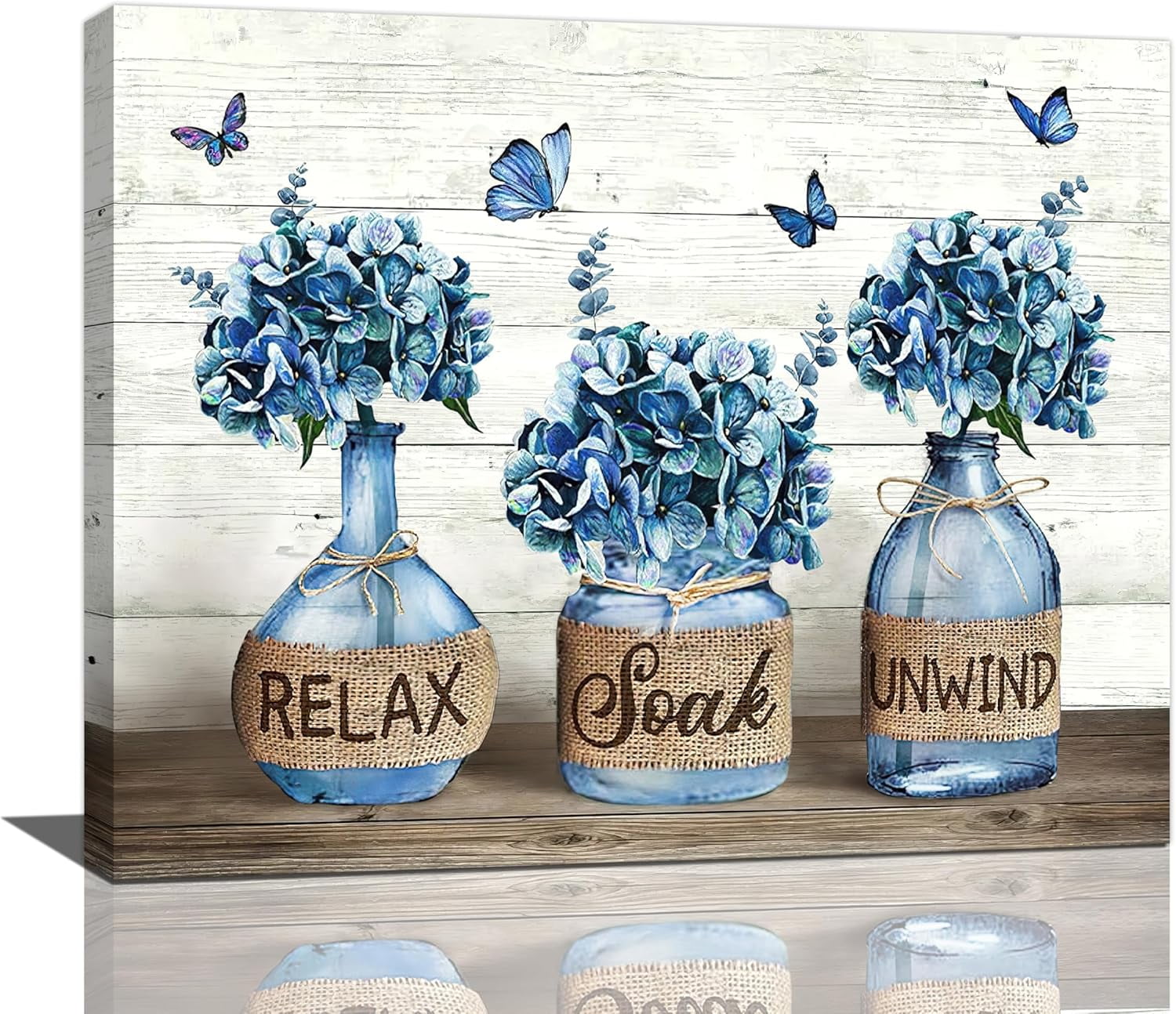 LH138HB-Farmhouse Bathroom Decor Wall Art Navy Blue Hydrangea Flower ...
