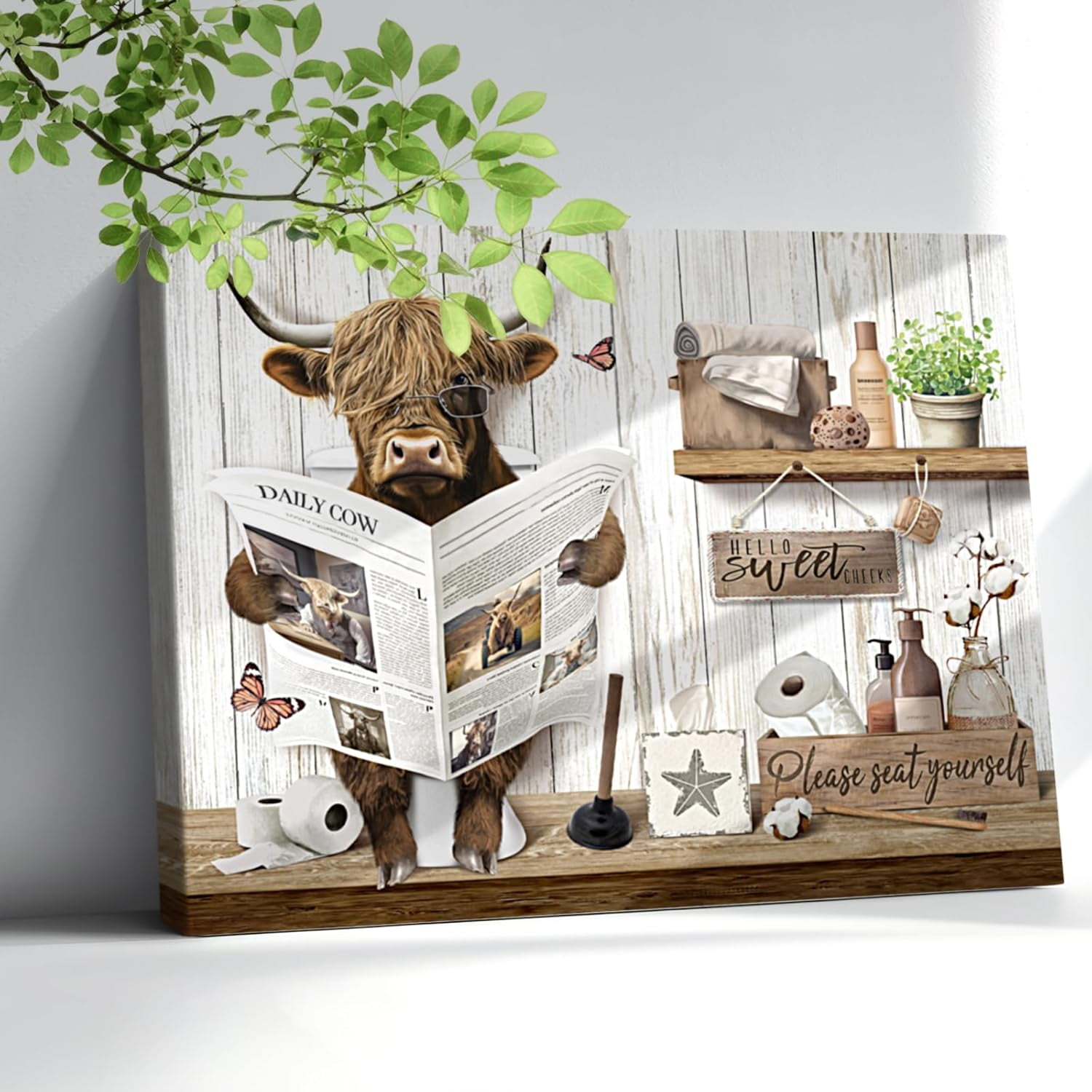 LH138HB-Farmhouse Highland Cow Bathroom Wall Art Country Rustic Cow Are ...