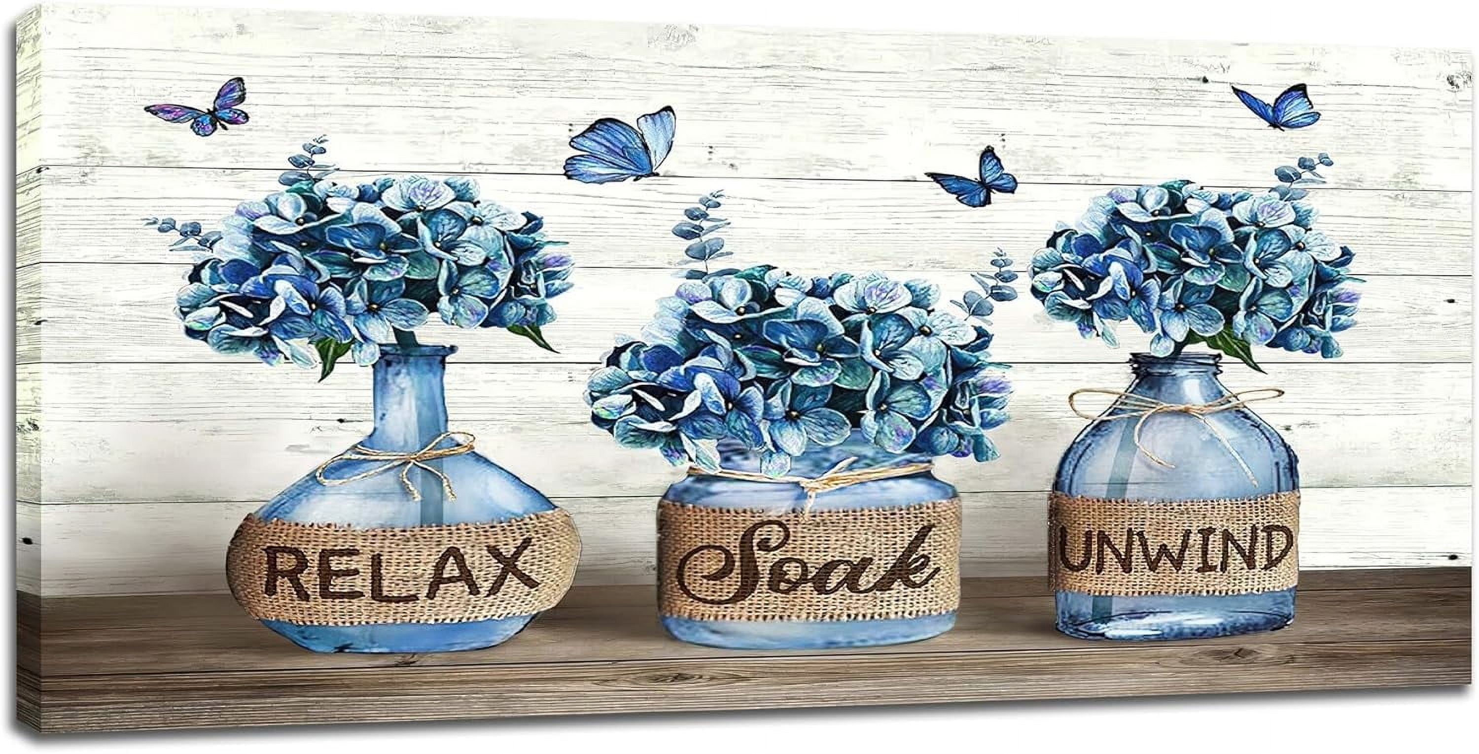 LH138HB-Farmhouse Large Bathroom Decor Wall Art Navy Blue Hydrangea ...