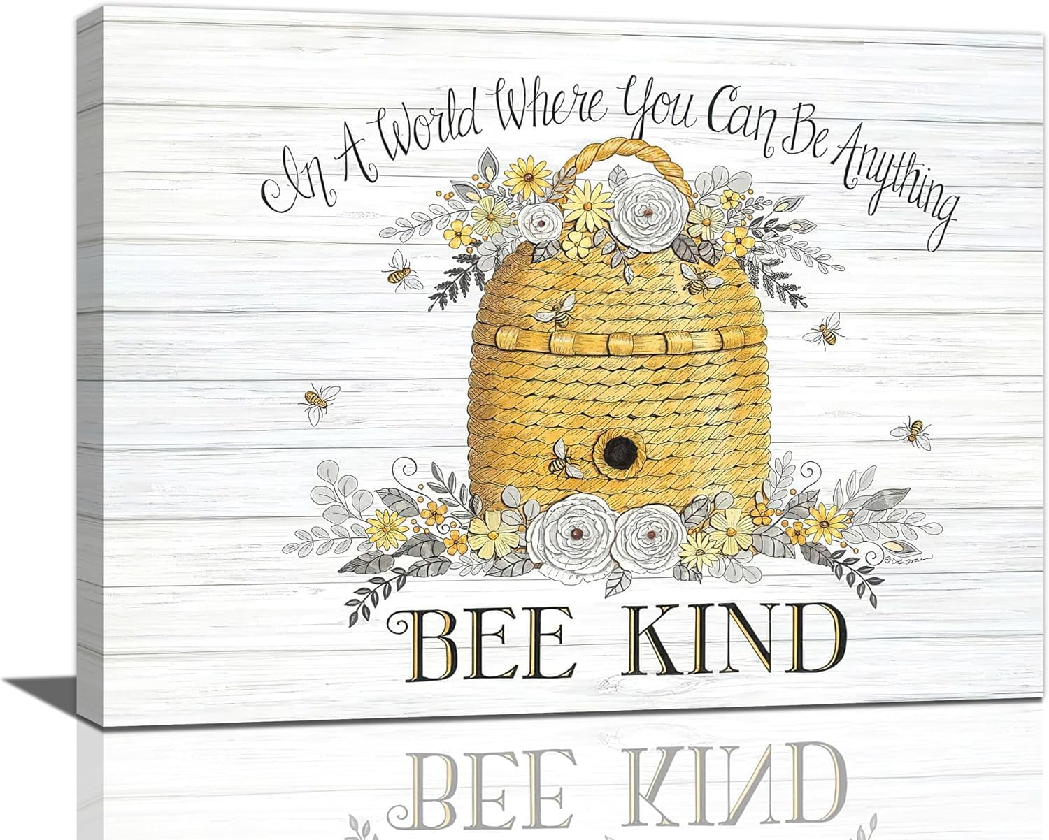 LH138HB-Farmhouse Rustic Canvas Wall Art Be Kind Positive Quotes Bee ...