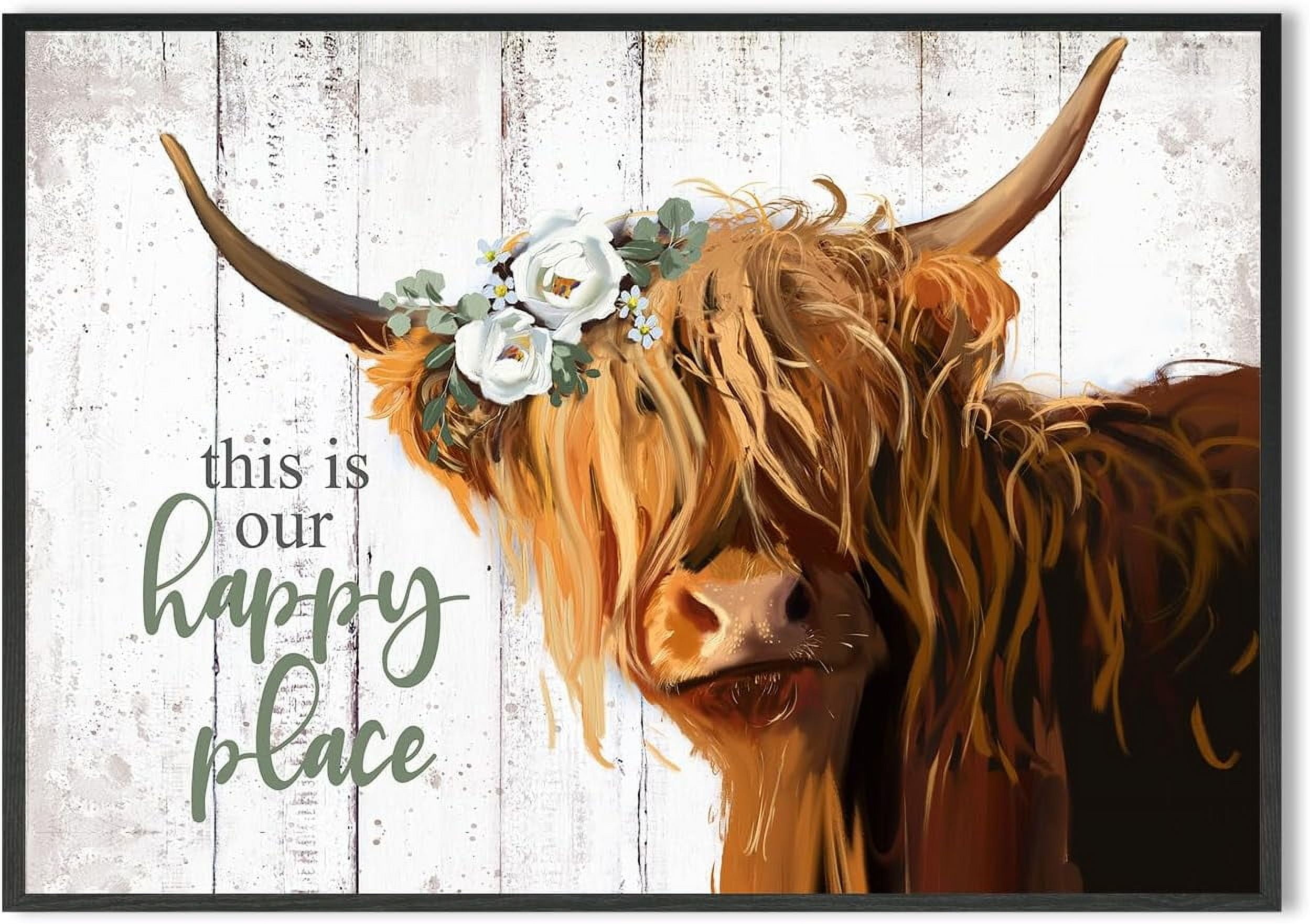 LH138HB-Highland Cow Decor Wall Art, Floral Farmhouse Cow Rustic Wall ...
