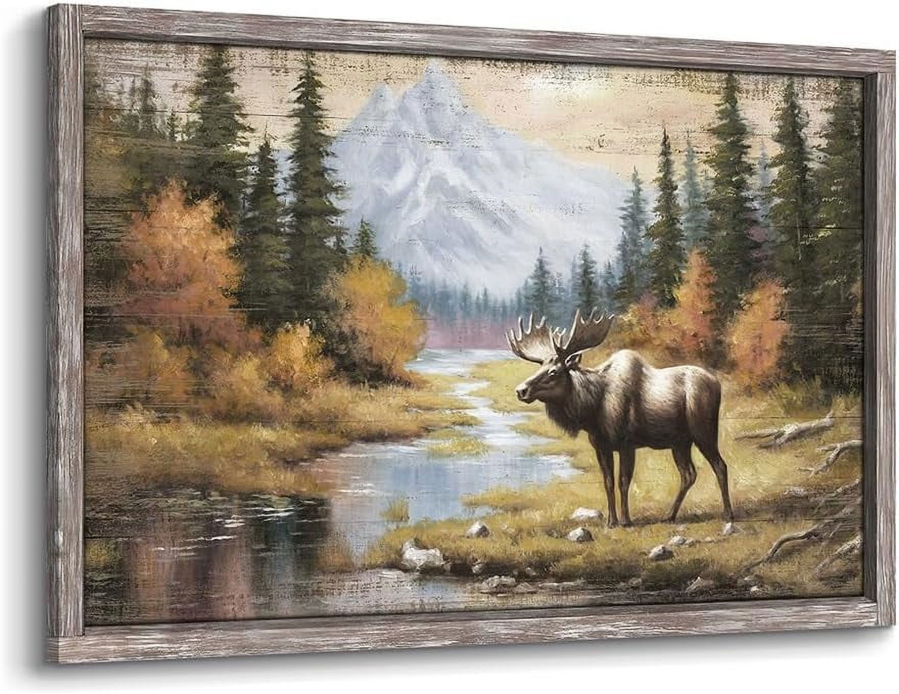 LH138HB-Moose Wooden Wall Art: Large Woodland Wildlife Elk Deer Prints Artwork Rustic Wild ...
