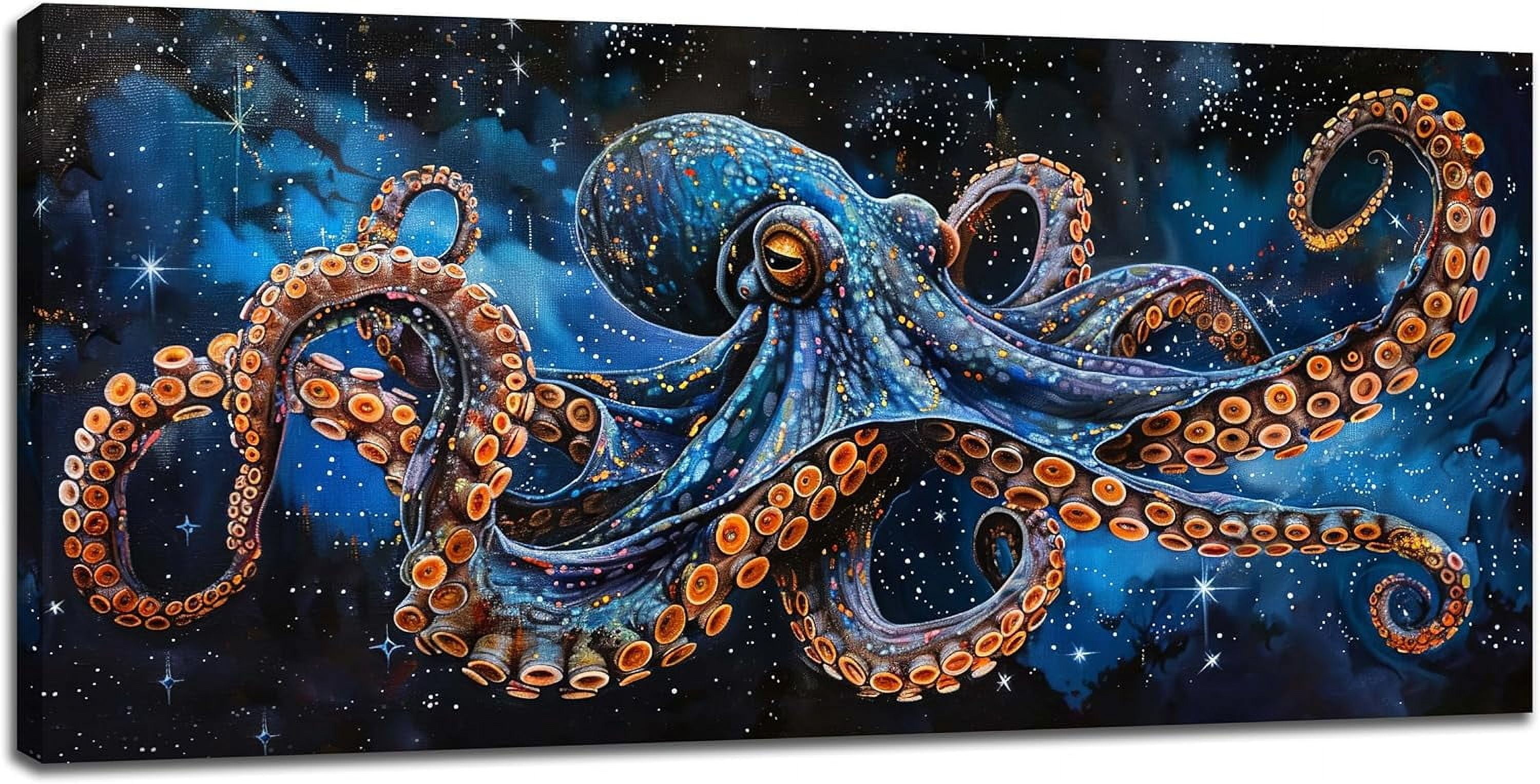 LH138HB-Octopus Wall Art Blue Space Octopus Pictures Wall Decor Galaxy ...