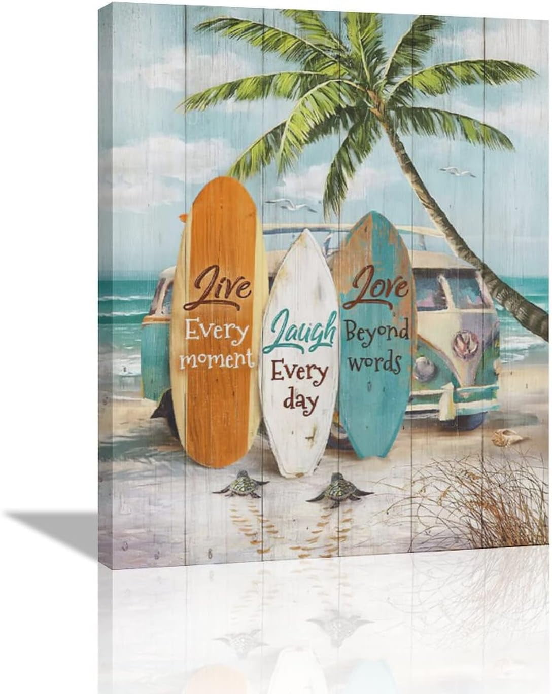 LH138HB-Summer Coastal Beach Wall Art Beach Palm Surfboard Bus Wall ...