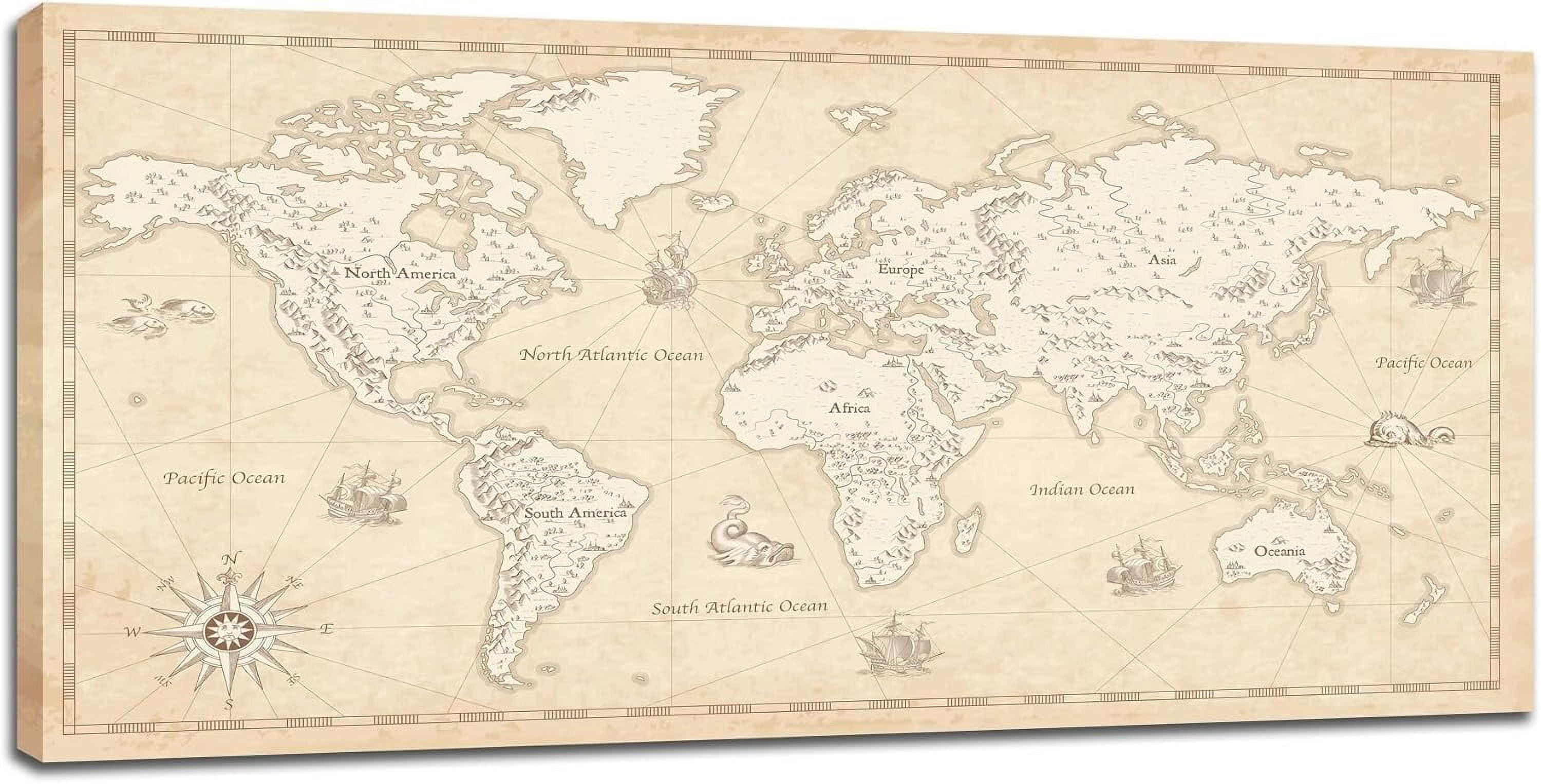 LH138HB-World Map Wall Art Large Word Map Canvas Prints for Living Room ...