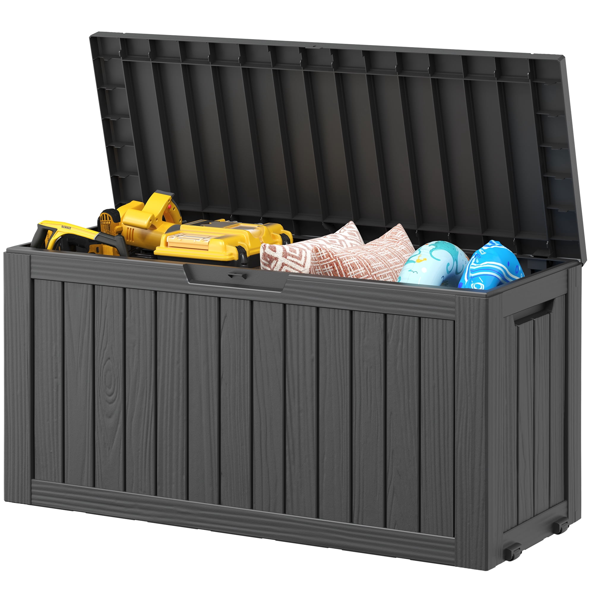 LHBCraft 75 Gallon Deck Box Lockable Resin Outdoor Storage Box ...