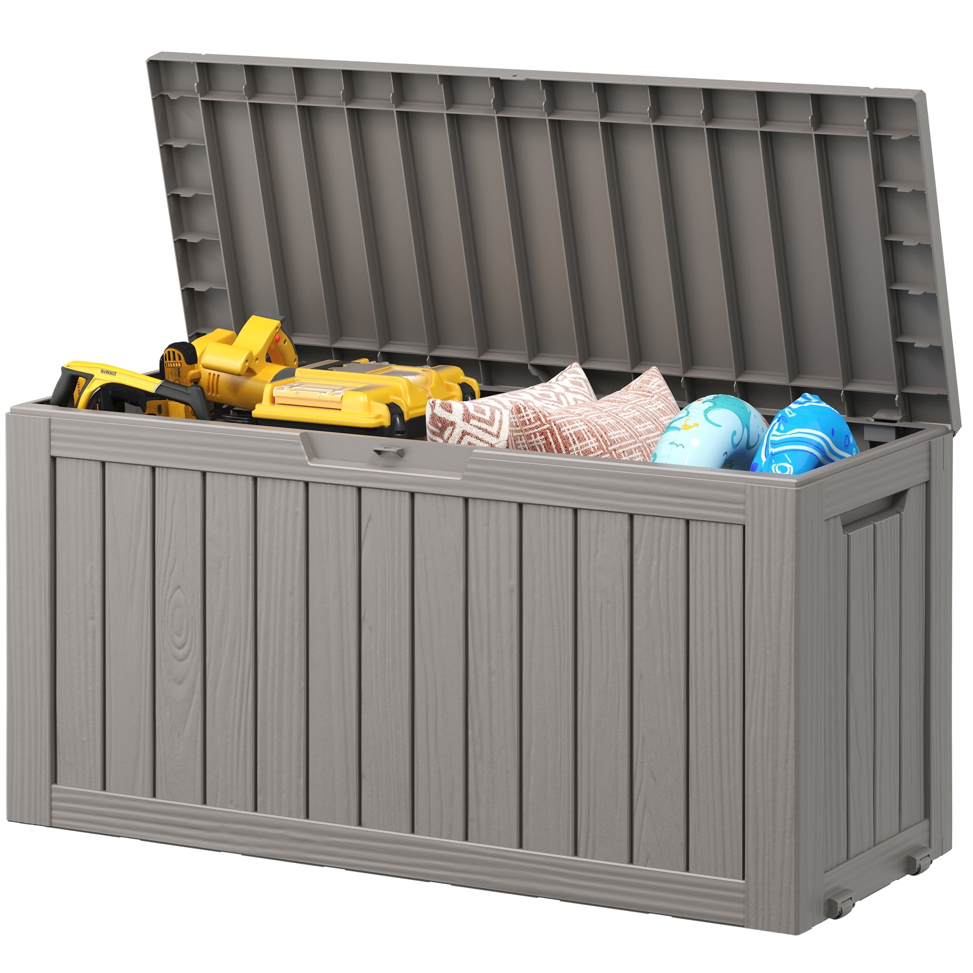 LHBCraft 75 Gallon Deck Box Lockable Resin Outdoor Storage Box ...