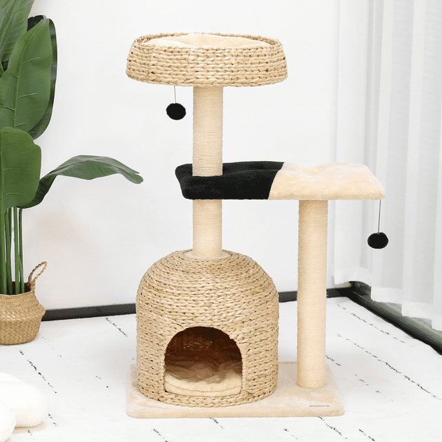 LHBcraft 41" Cat Tree, 3-Level Cat Tree Furniture w/ 3 Sisal Scratching ...