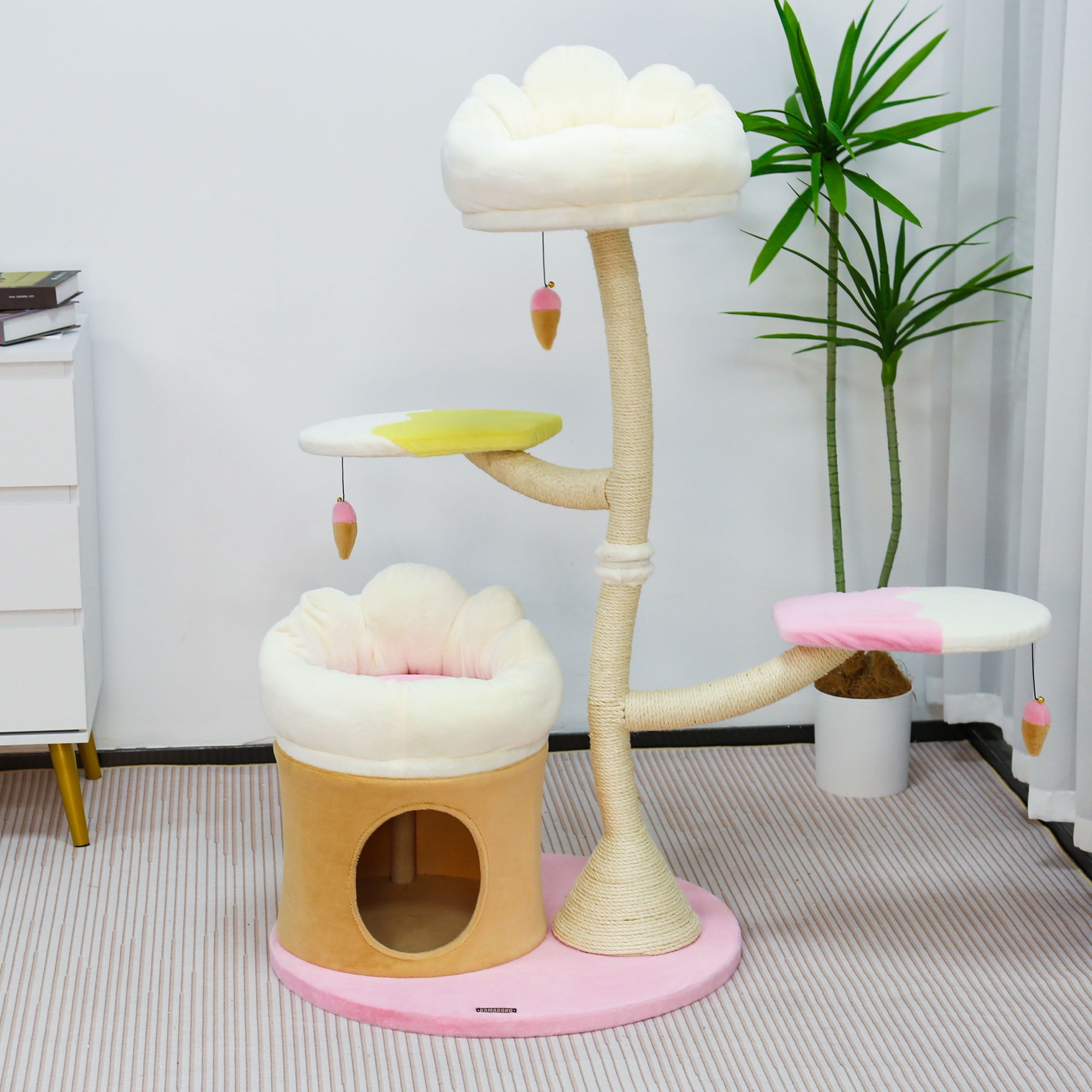 LHBcraft Flower Cat Tree, 52.4" Colorful Cat Tree, Ice Cream Cat Tree ...