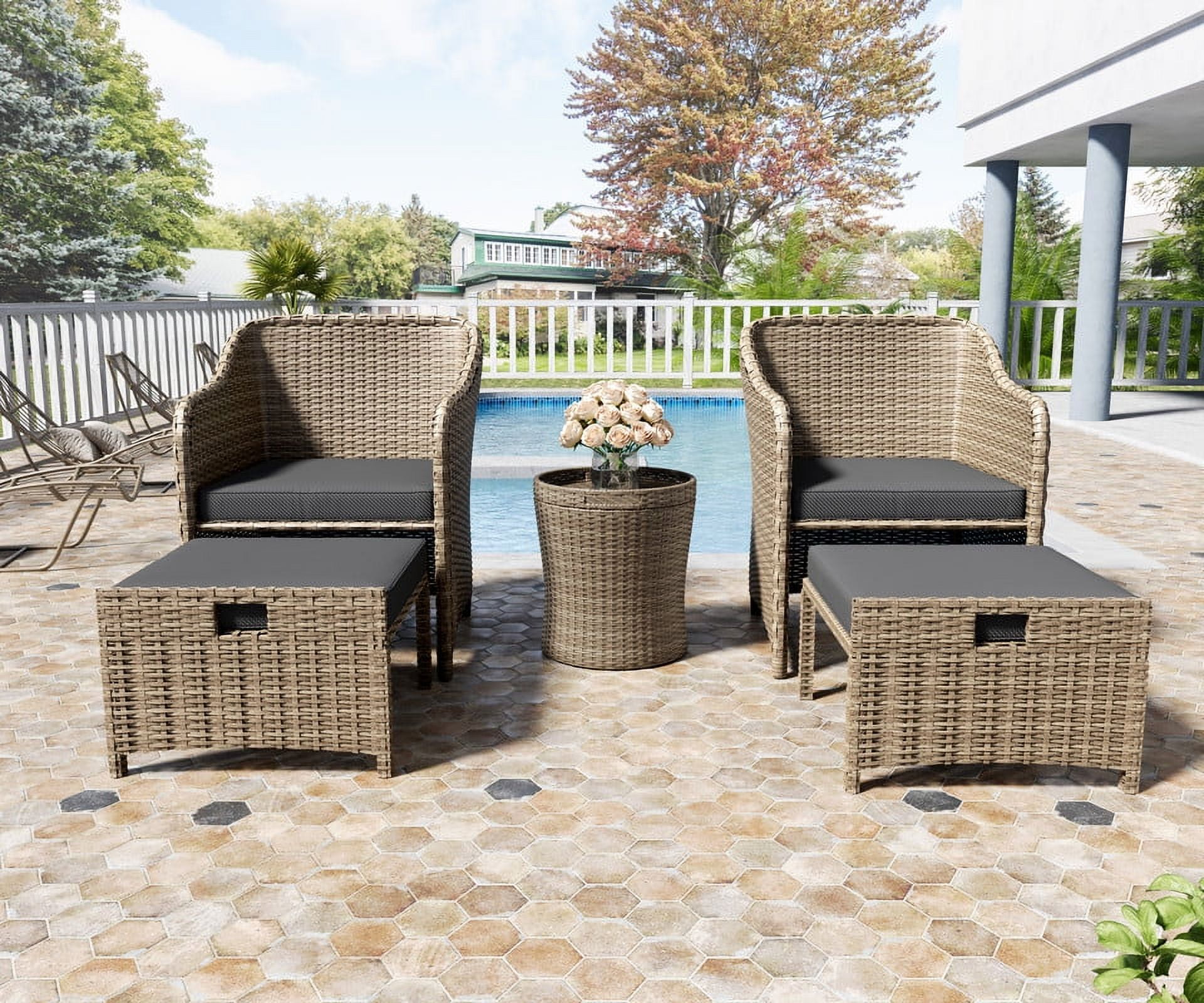LHBcraft Outdoor Patio Wicker 5-Piece Furniture Set, No Assembly ...