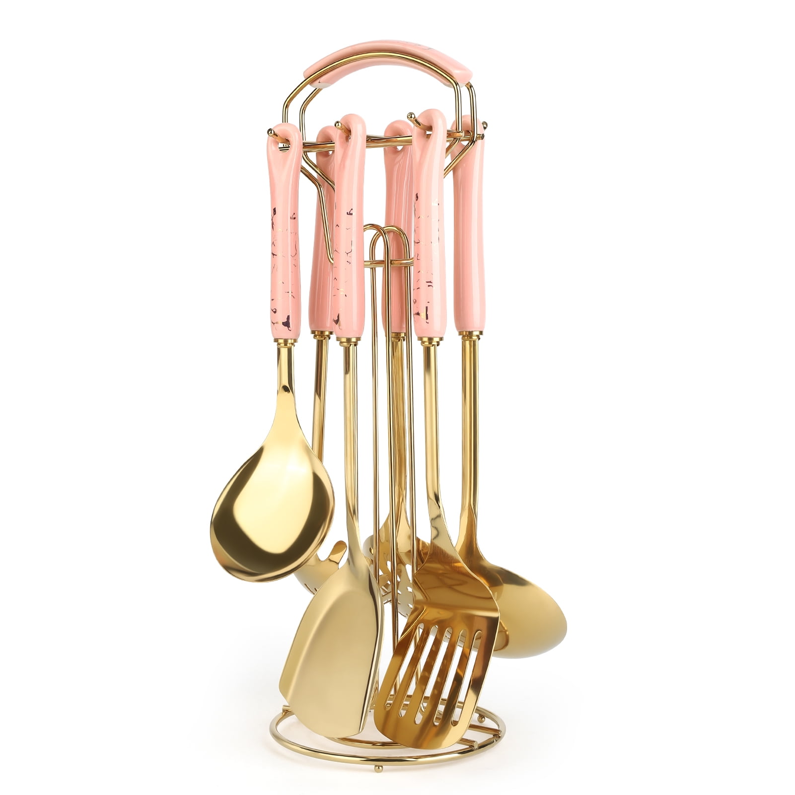 LHCER 7-Piece Kitchen Cookware Set with Ceramic Handled Holder ...