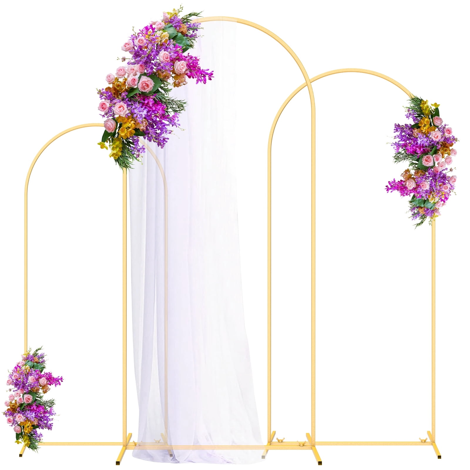 LHCER Set of 3 Metal Wedding Arch Backdrop Stand, Elegant Gold Arched ...