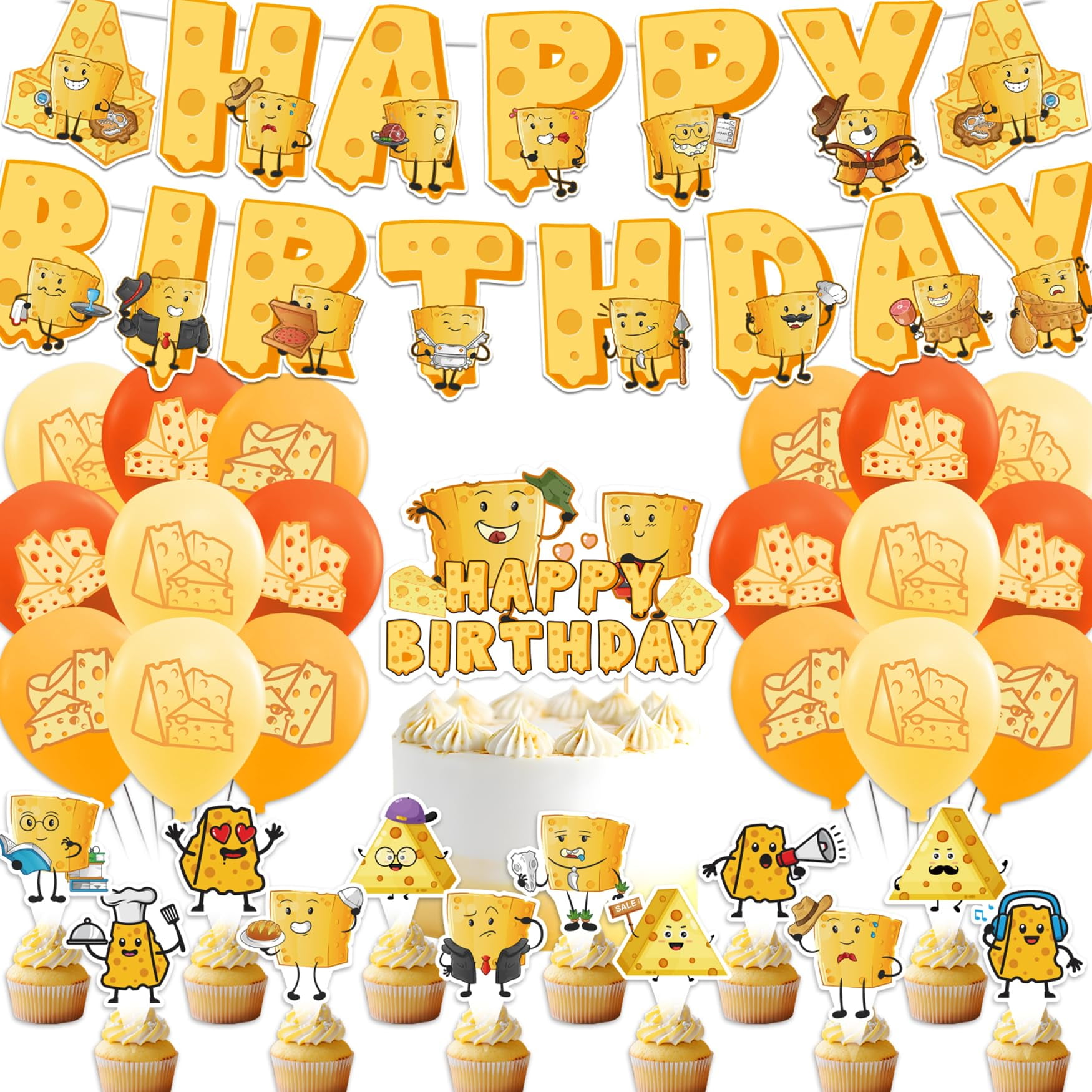 LHDUOFA Cheese Party Supplies Cartoon Cheese AIS1 Birthday Party ...