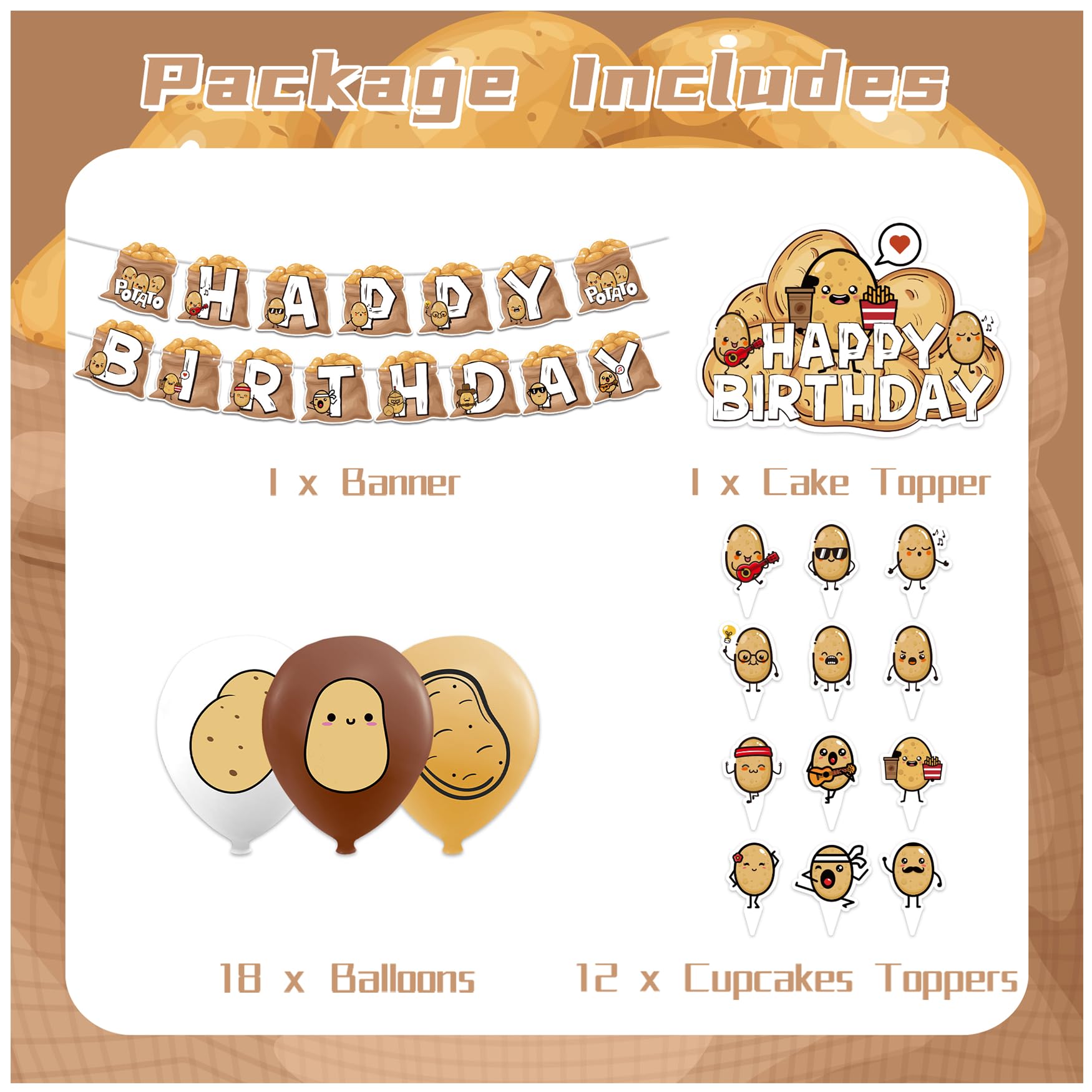 LHDUOFA Potato Party AJH3 Supplies Cartoon Potato Birthday Party ...